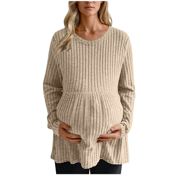 DxhmoneyHX Womens Maternity Shirts Ribbed Knit Long Sleeve Crew Neck ...