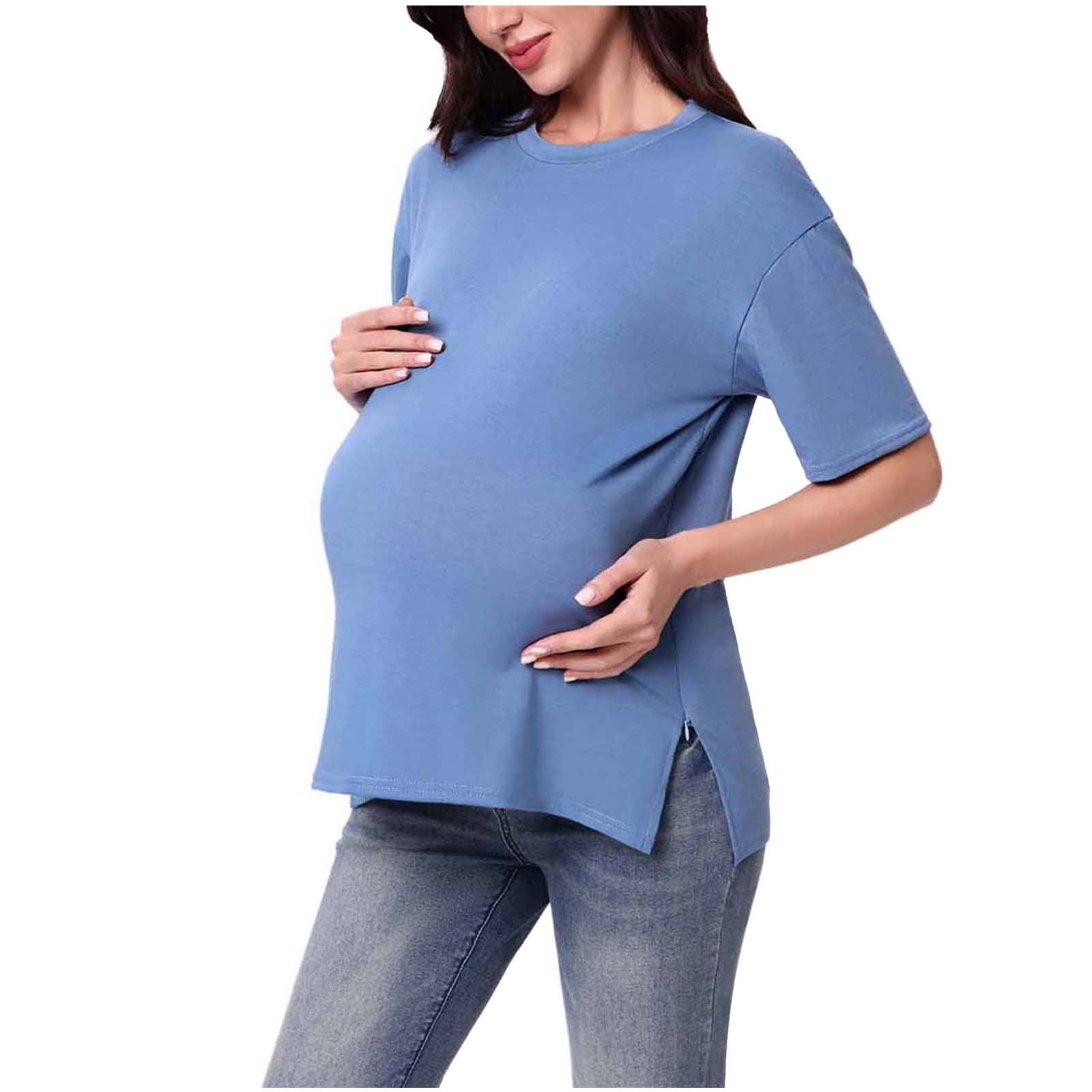 DxhmoneyHX Womens Maternity Shirts Short Sleeve Split Side Pregnancy ...