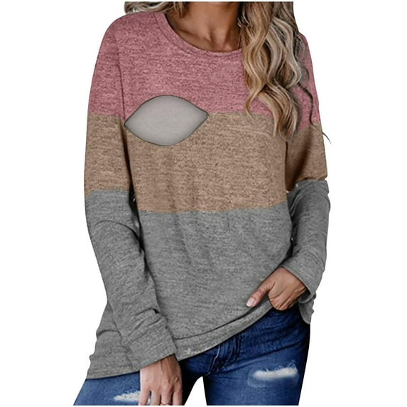 DxhmoneyHX Womens Nursing Tops Long Sleeve Breastfeeding Color Block ...