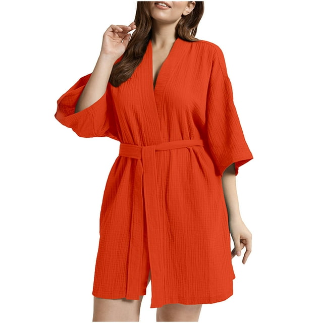 DxhmoneyHX Womens Robe with Belt Lightweight Cotton Robes Short Knit ...