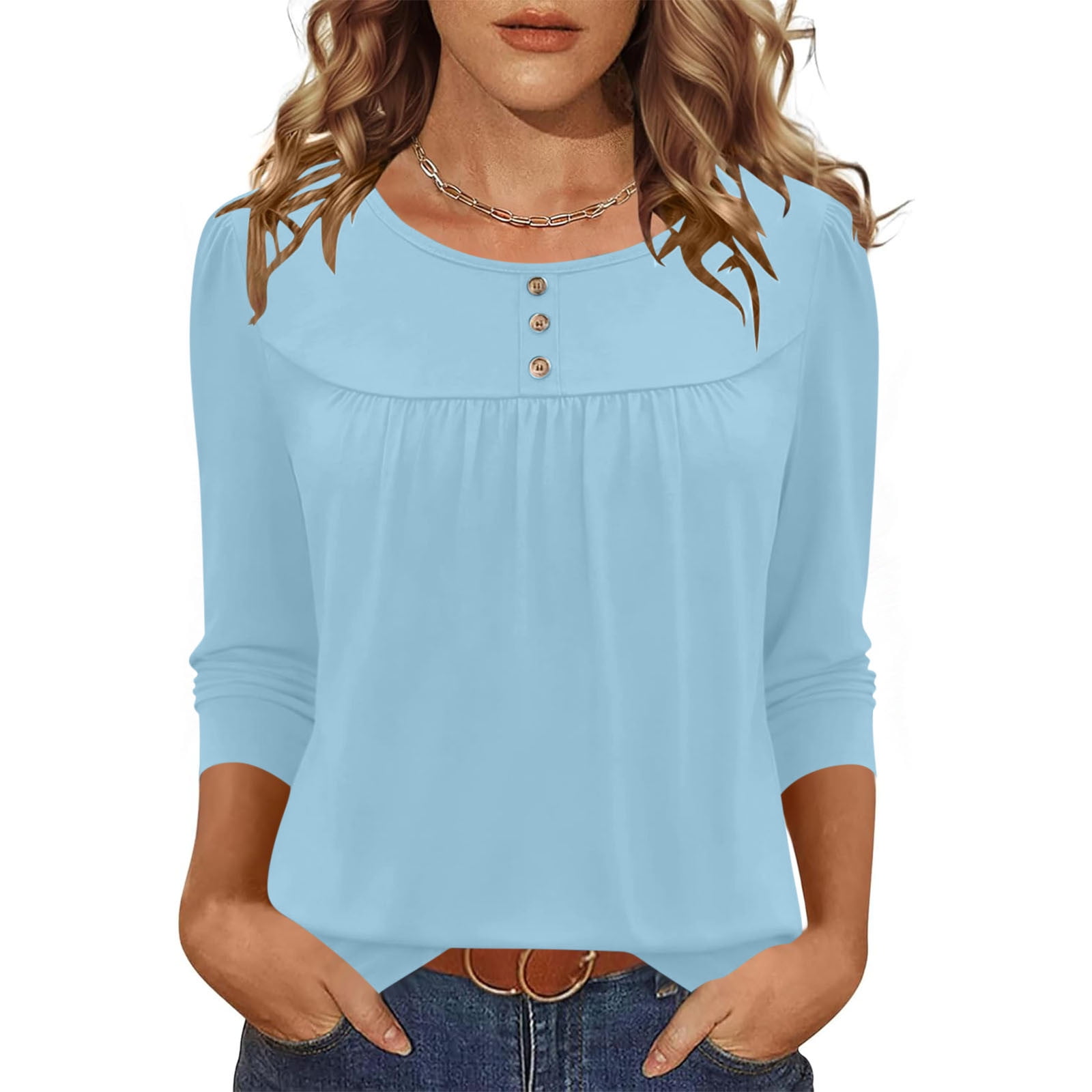 DxhmoneyHX Womens Tops Dressy Casual Button Down Pleated Front Tunic ...