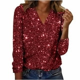 DxhmoneyHX Womens Tops Dressy Casual Sparkle Glitter Long Sleeve Blouse ...