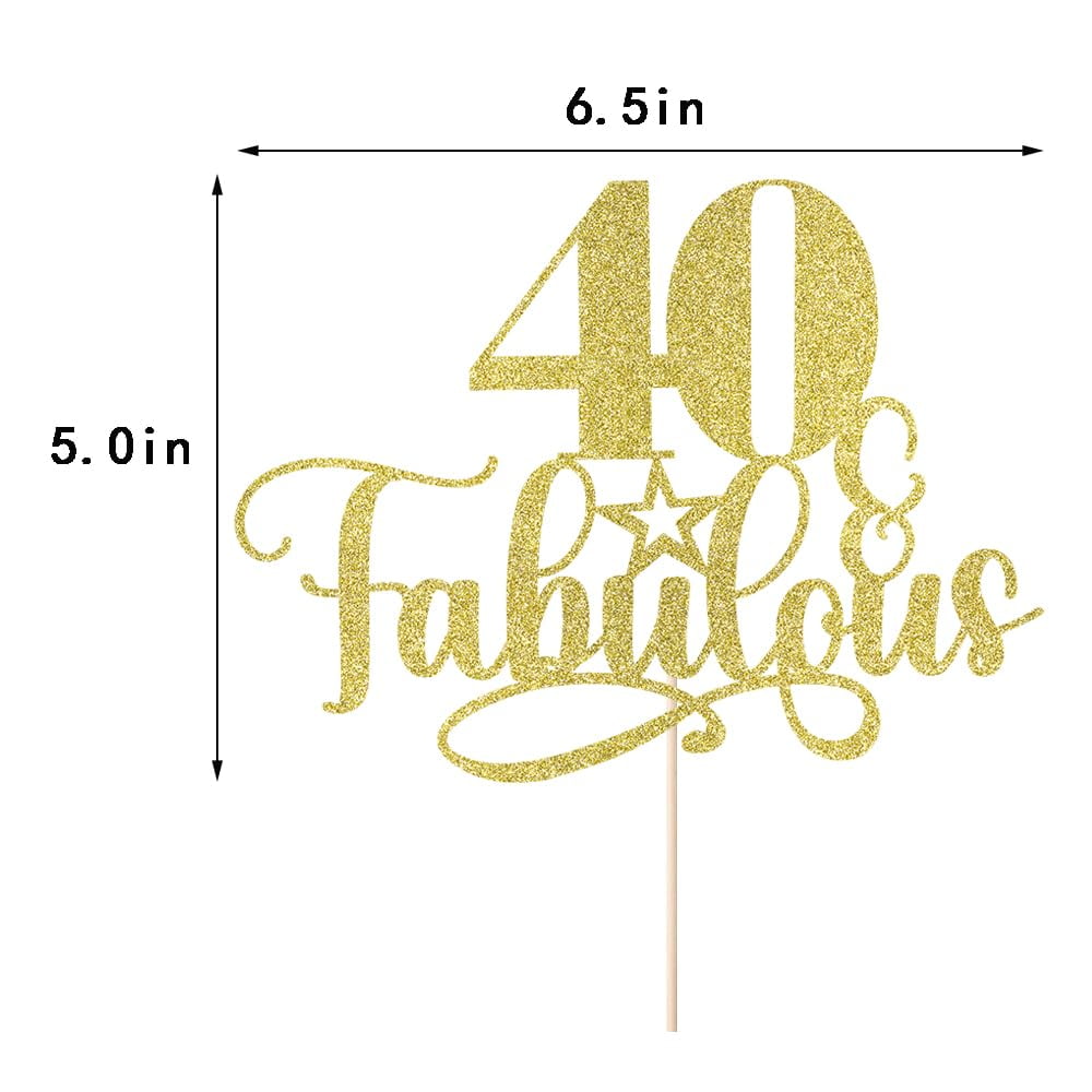 Dxsdgetue 40 & AJH3 Fabulous Cake Topper - gold Glitter forty and ...