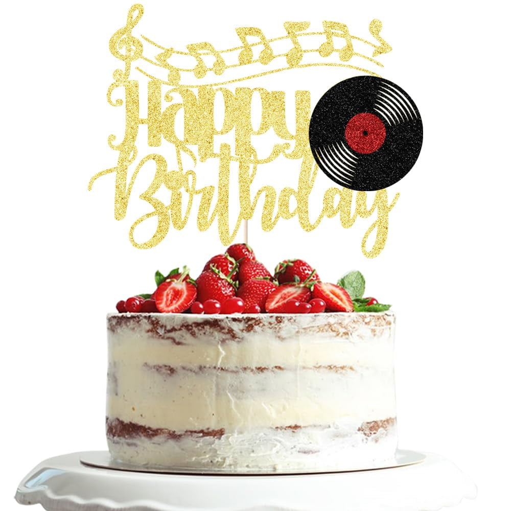 Dxsdgetue Gold Glitter CORNET Record Happy Birthday Cake Topper Vinyl ...
