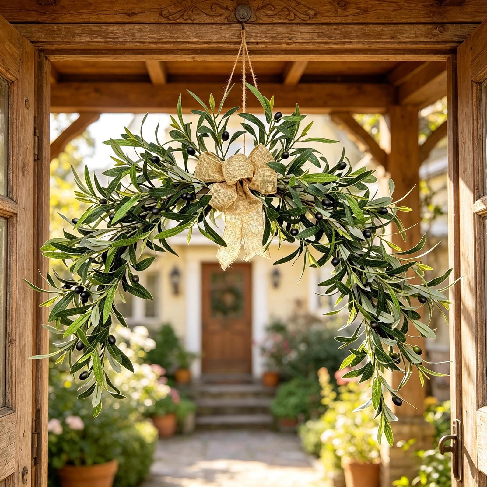 Dxssxc 24 Inch Artificial Olive Wreath, Teardrop Shaped Silk Floral ...
