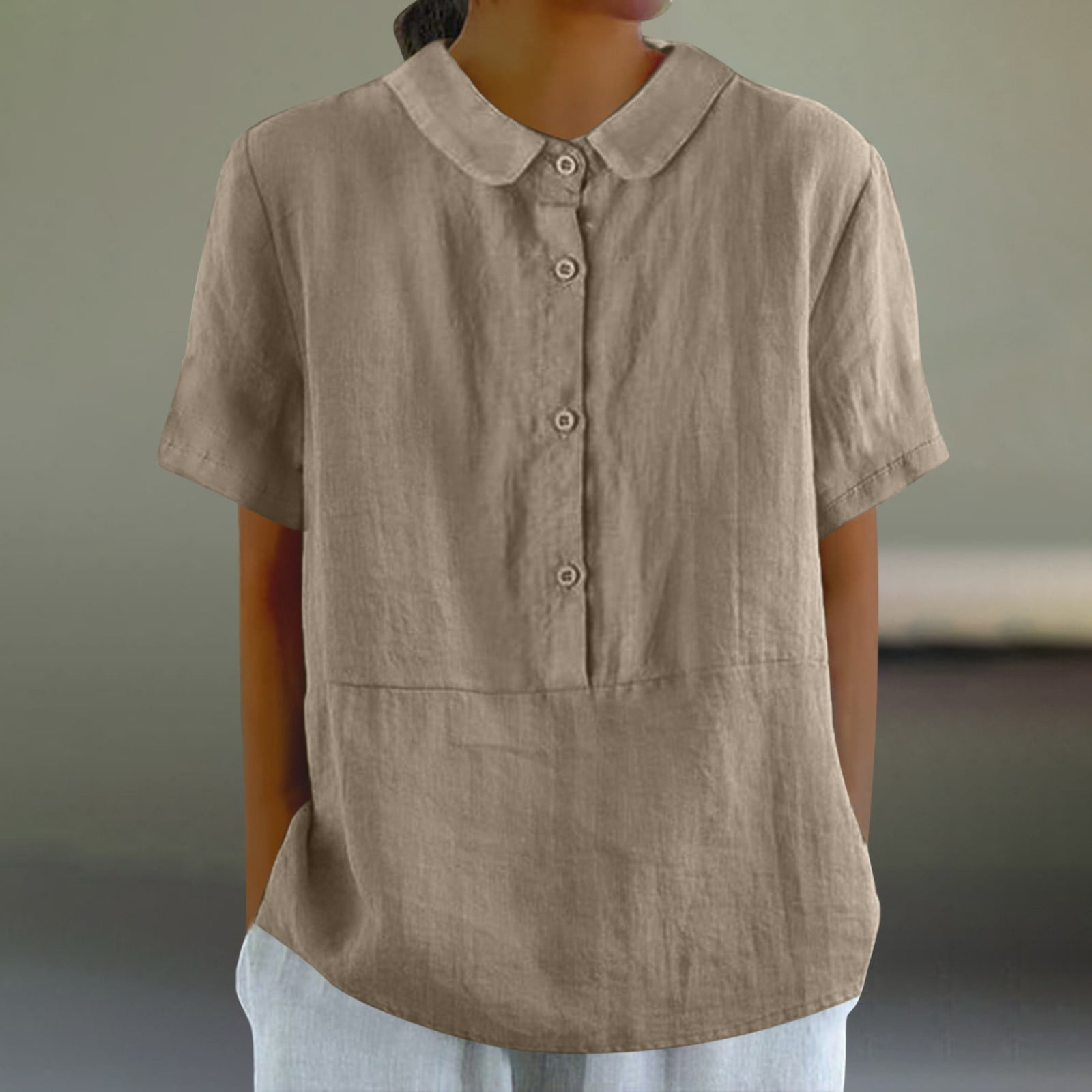 Dxssxc Women's Hollow Out Eyelet Cotton Linen Tops Lapel Loose Tops ...