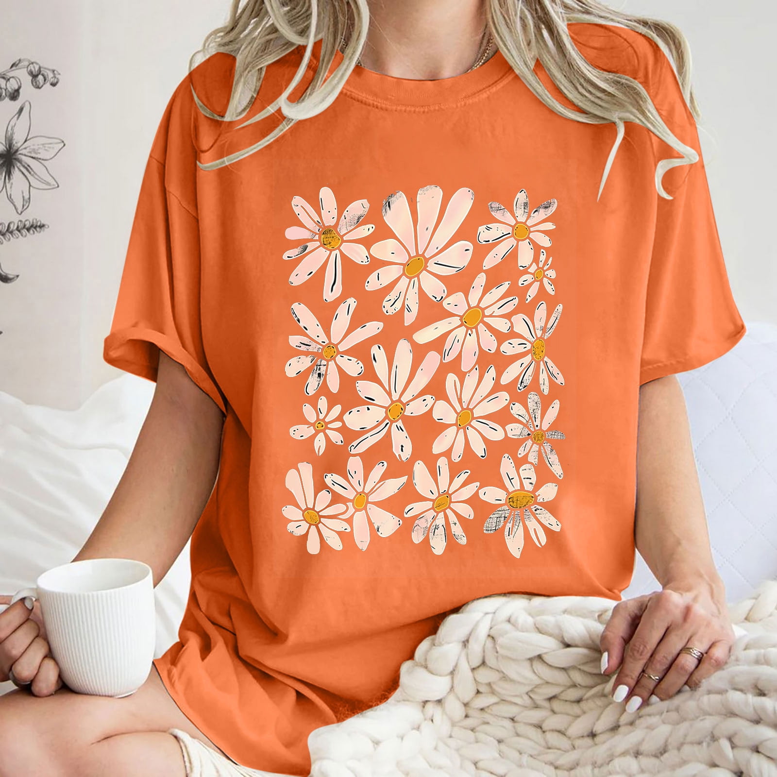 Dxssxc Womens Oversized Tshirt 2025 Trendy Flower Graphic Tees Summer ...