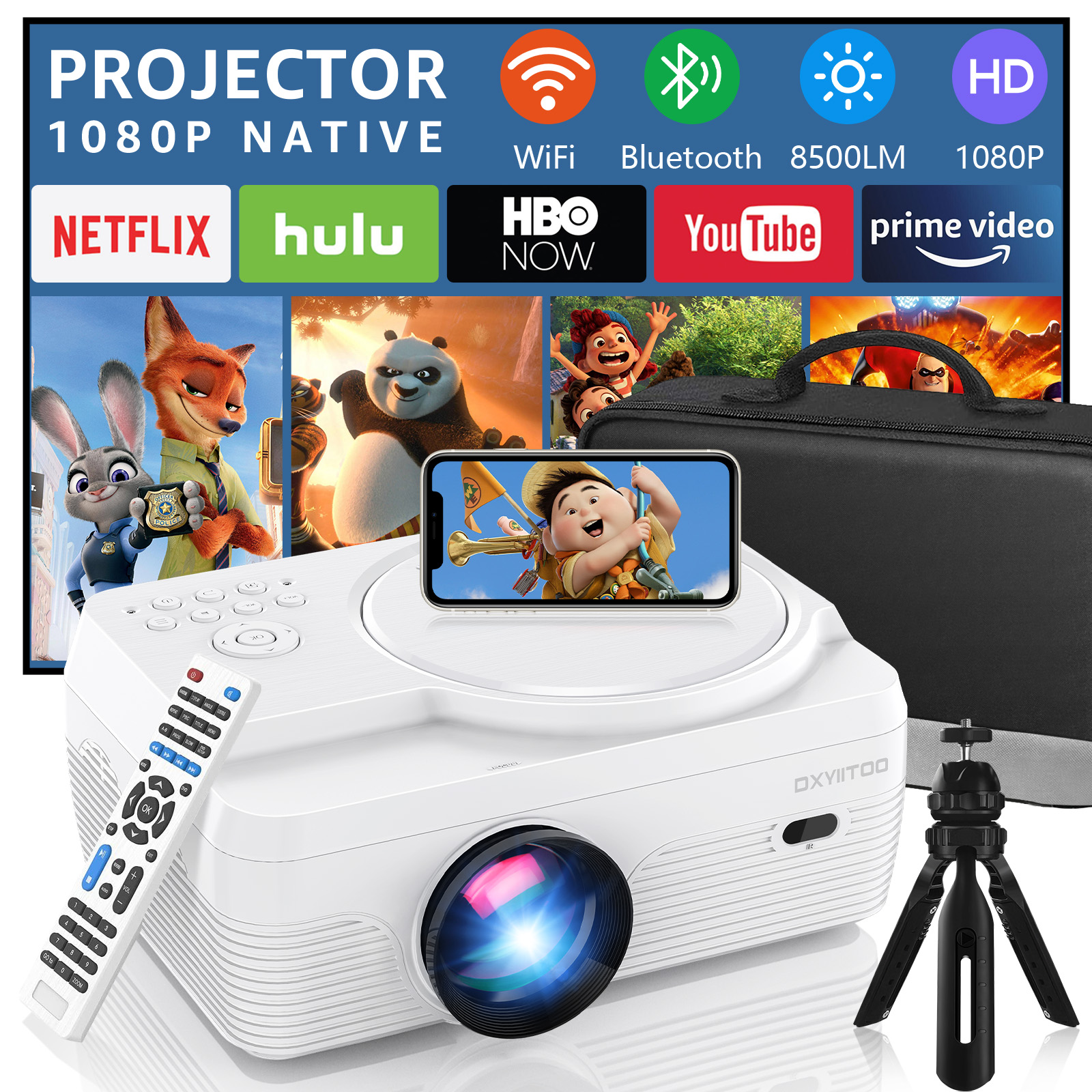 Widescreen LED Projector with up to 140-Inch Viewing Screen, Built-In ...