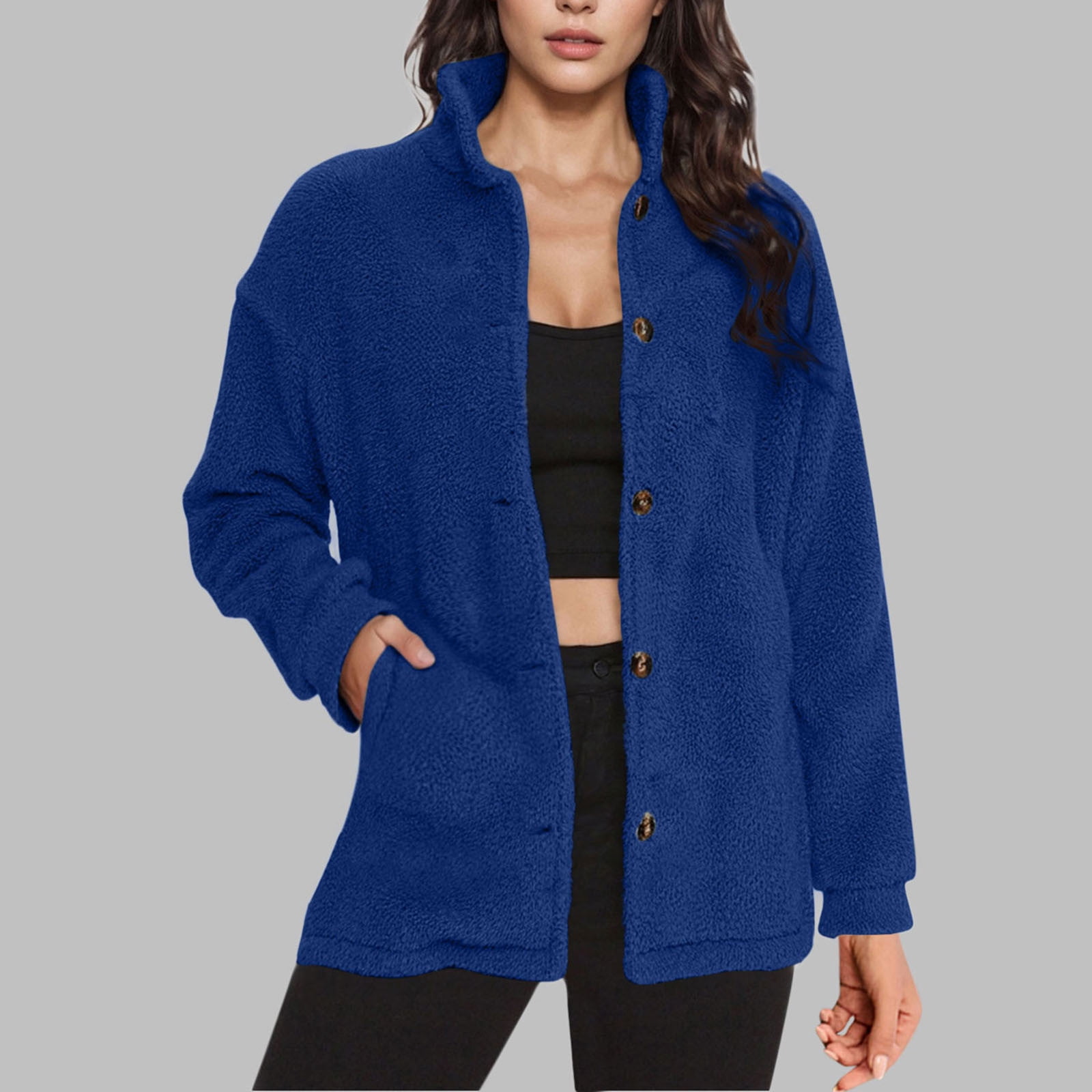 Dxzfnsa Button Up Jackets for Women Women's Warm Fleece Solid Color ...