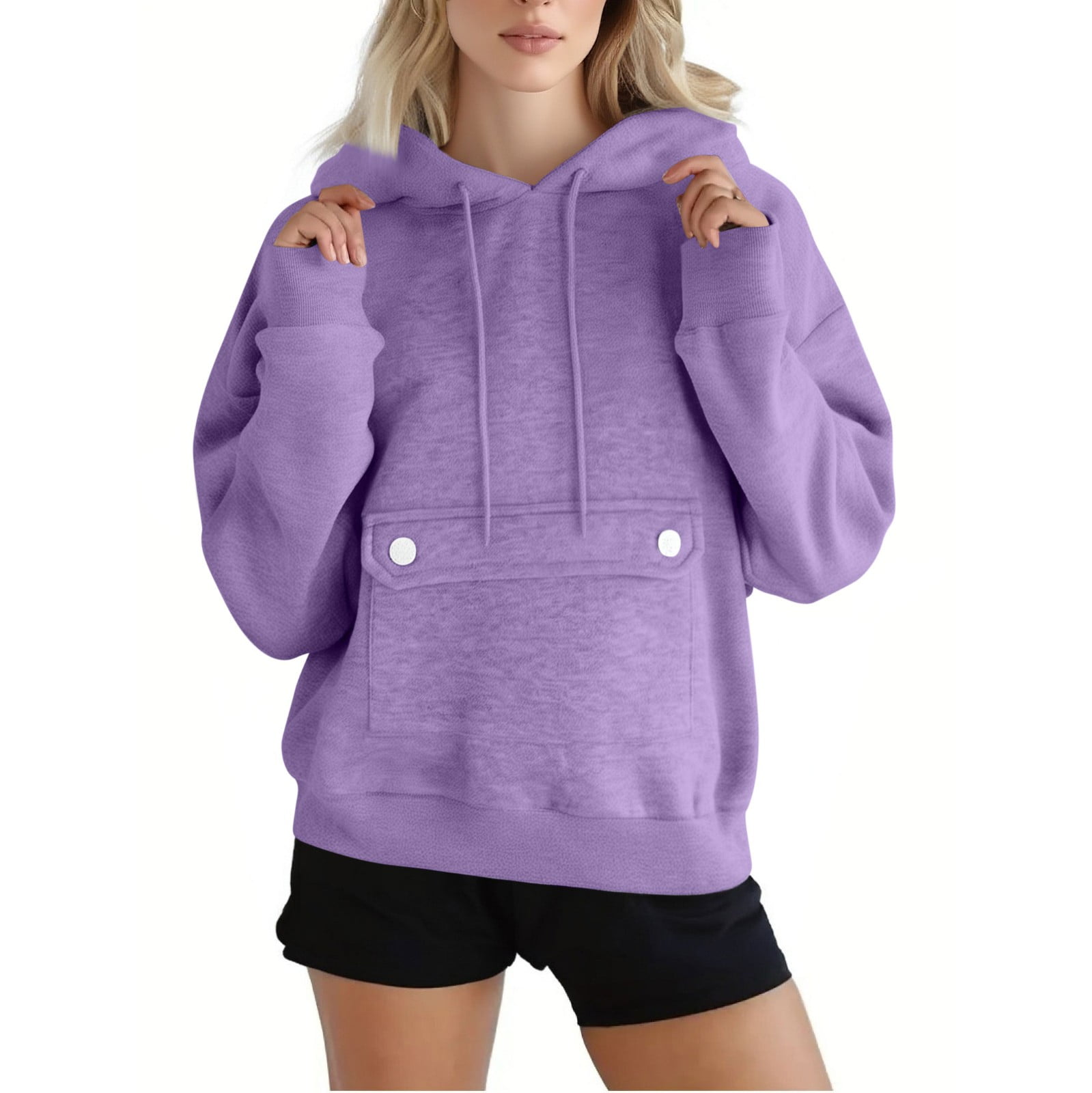 Dxzfnsa Hooded Sweatshirts for Women Casual Solid Color Longf Sleeve ...