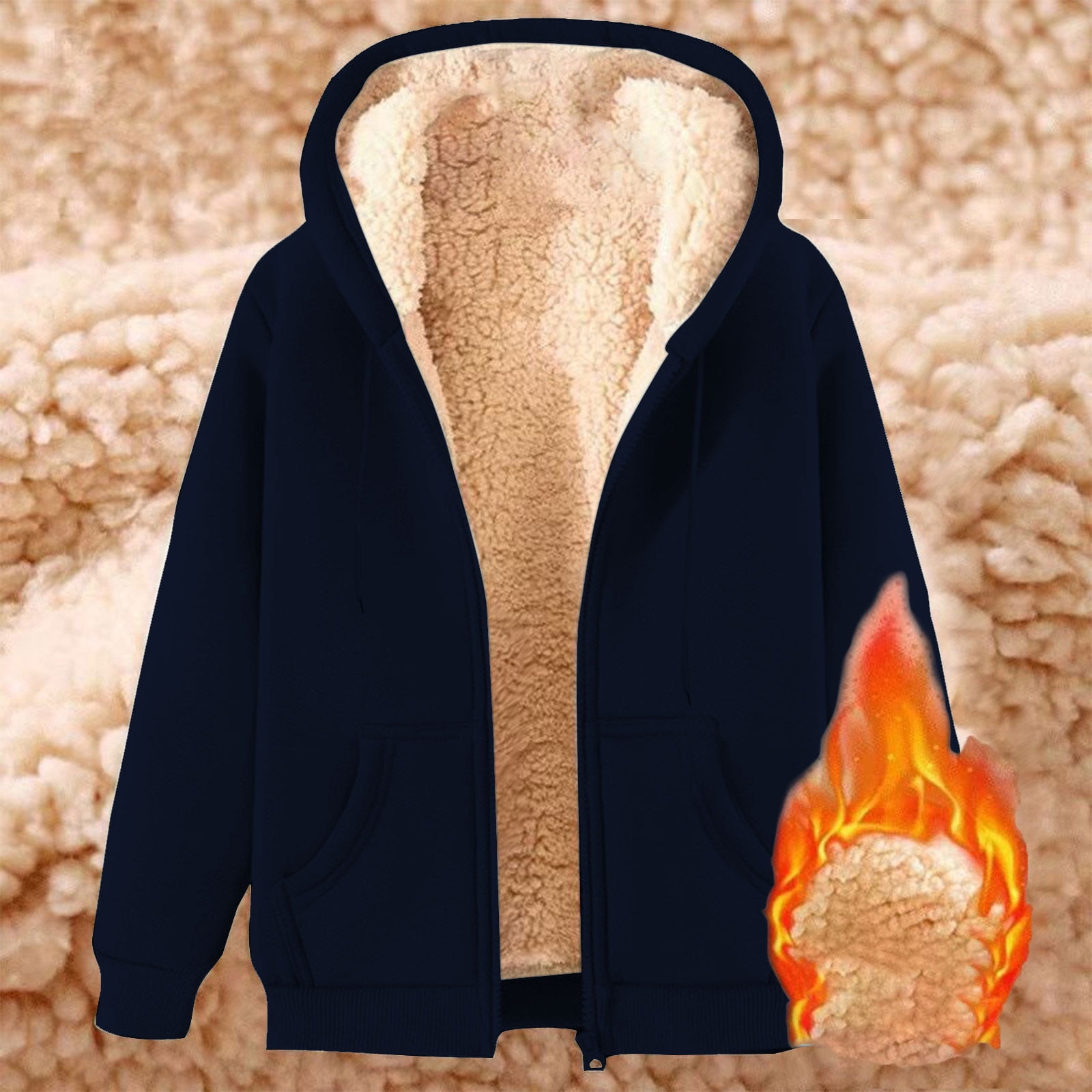 Men's Fleece Hoodies Winter Zip Up Solid Color Sweatshirts Sherpa Lined ...