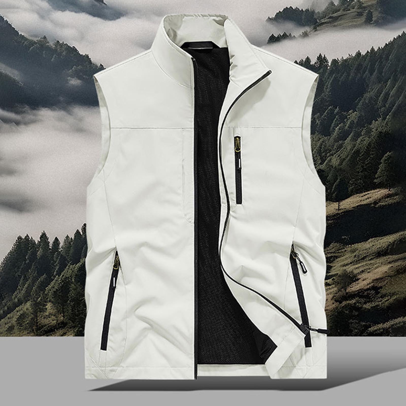 Dxzfnsa Men's Cargo Vests Mens Casual Lightweight Zipper Up Stand Up ...