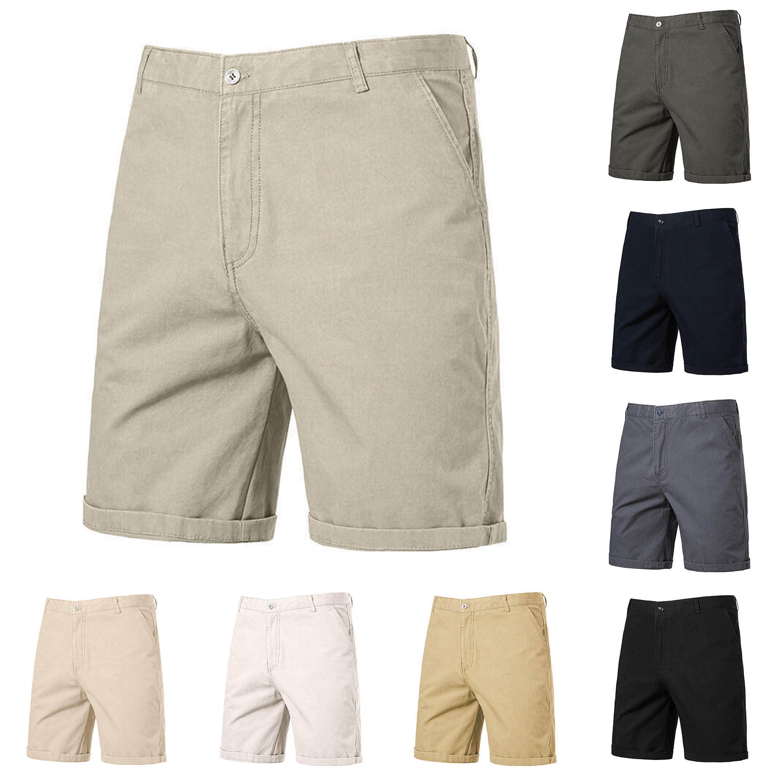 Dxzfnsa Men's Casual Twill Cargo Shorts Zip Fly Cotton Elastic Waist ...