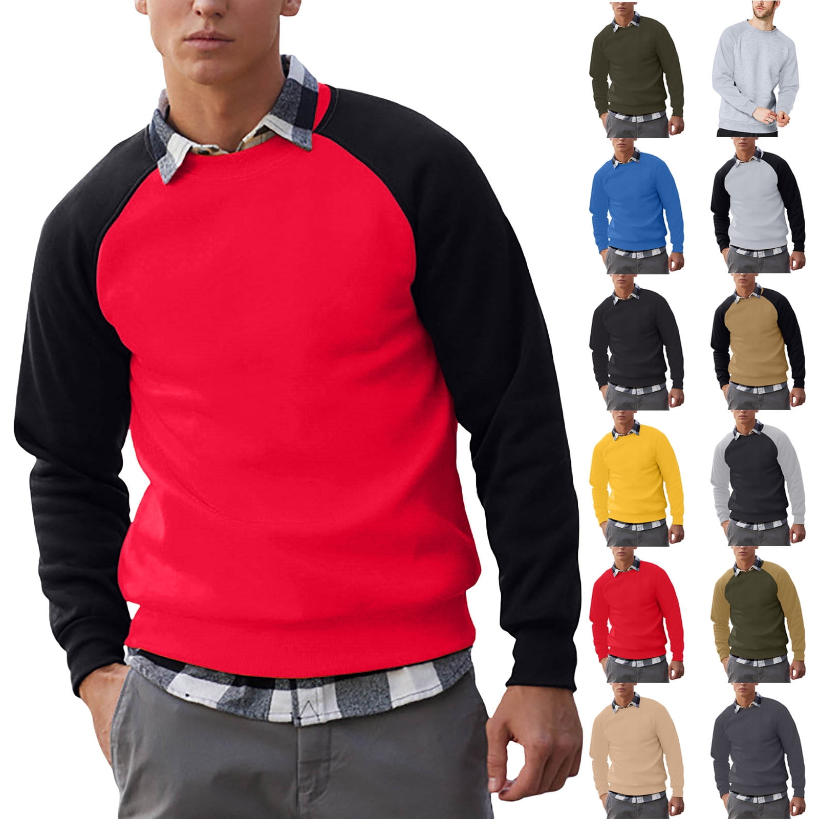 Dxzfnsa Men's Crewneck Sweatshirts Soild Color Geometric Texture Long ...