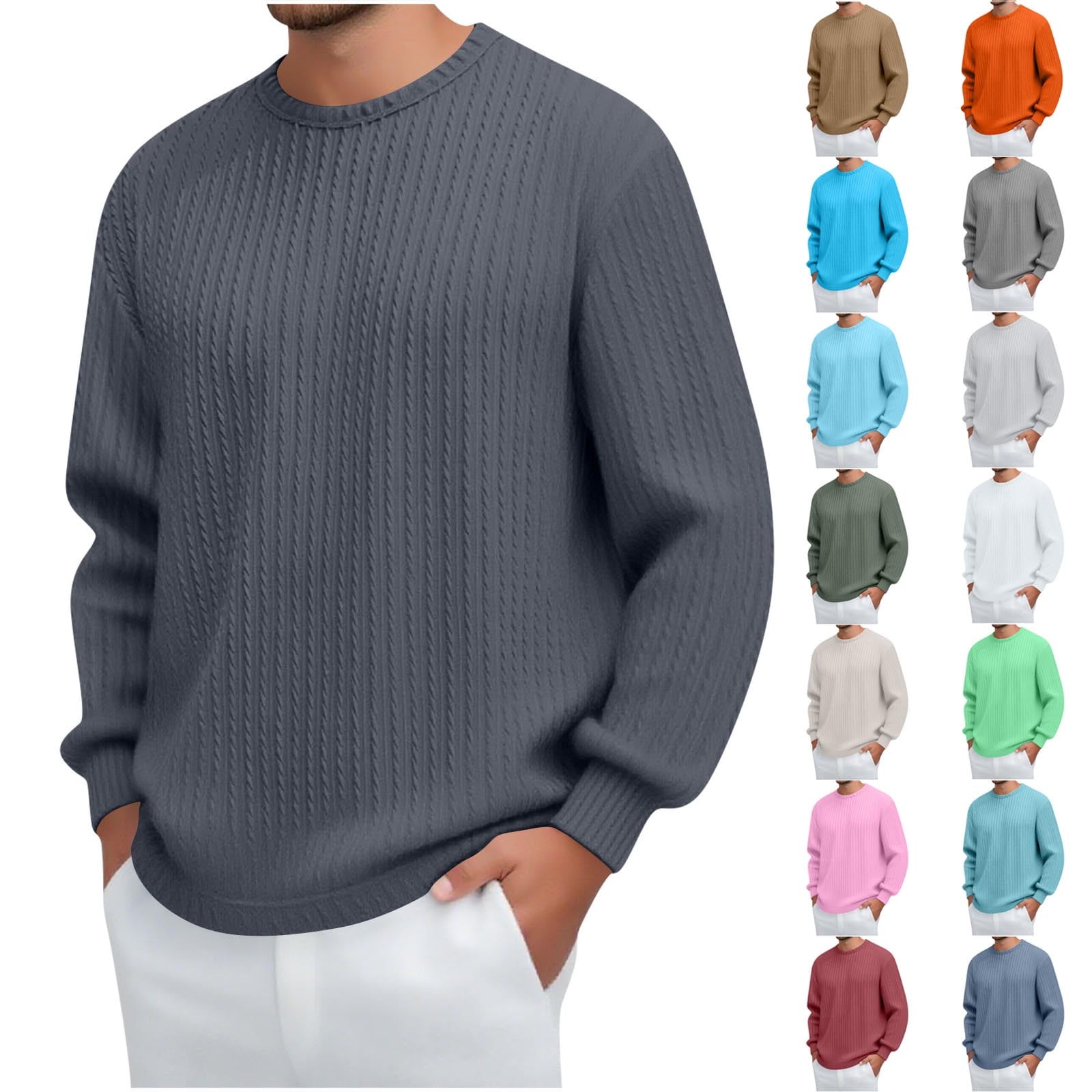 Dxzfnsa Men's Crewneck Sweatshirts Soild Color Geometric Texture Long ...