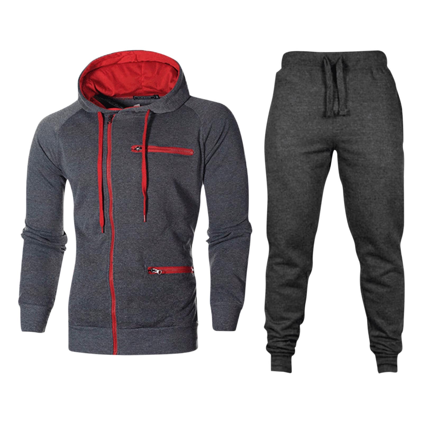 Dxzfnsa Men's Hooded Sweatsuits 2 Piece Sets Solid Color Jogging Track ...