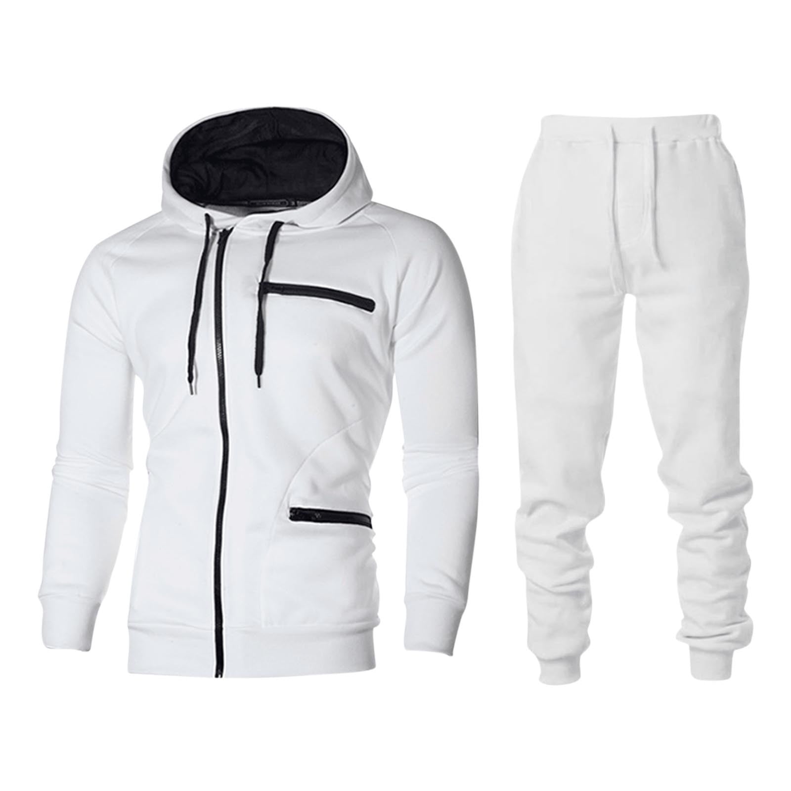 Dxzfnsa Men's Hooded Sweatsuits 2 Piece Sets Solid Color Jogging Track ...