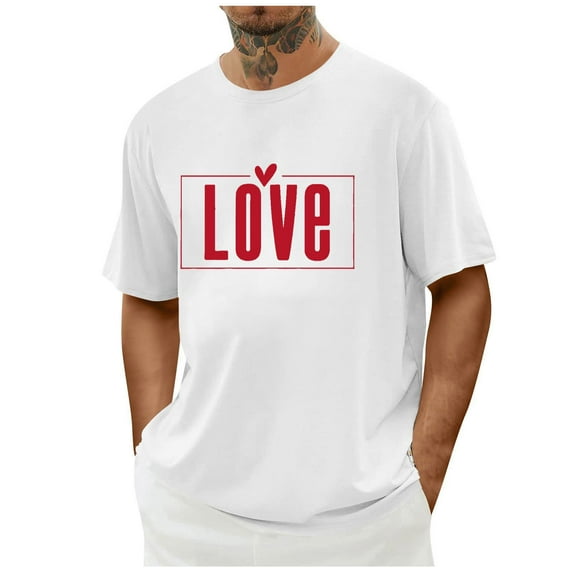 Dxzfnsa Men's Valentines Tops Summer Men Round Neck Drop Shoulder ...