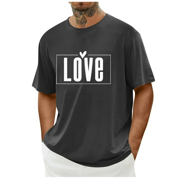 Dxzfnsa Men's Valentines Tops Summer Men Round Neck Drop Shoulder ...