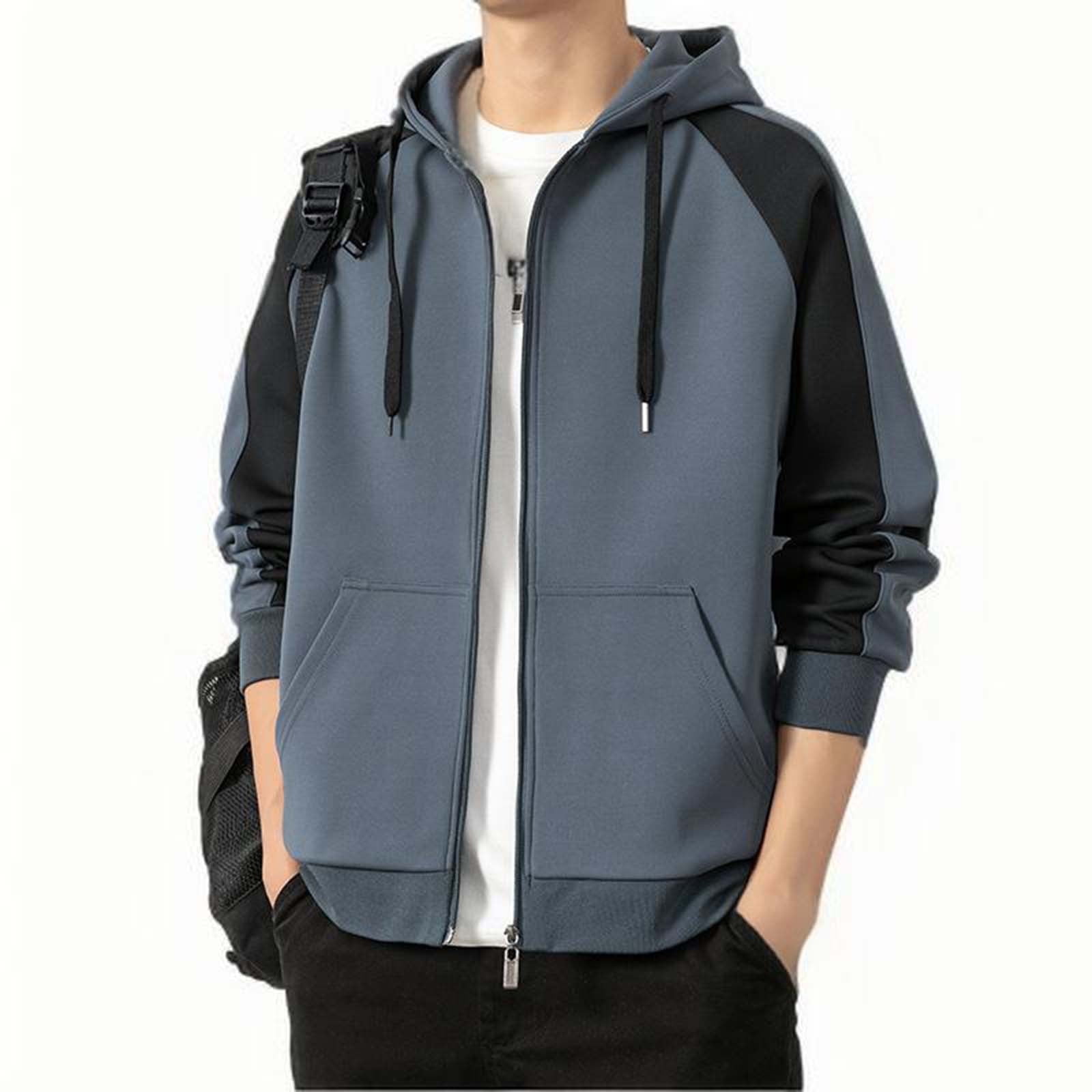 Dxzfnsa Mens Zipper Hooded Sweatshirt Jackets Man Color Match ...