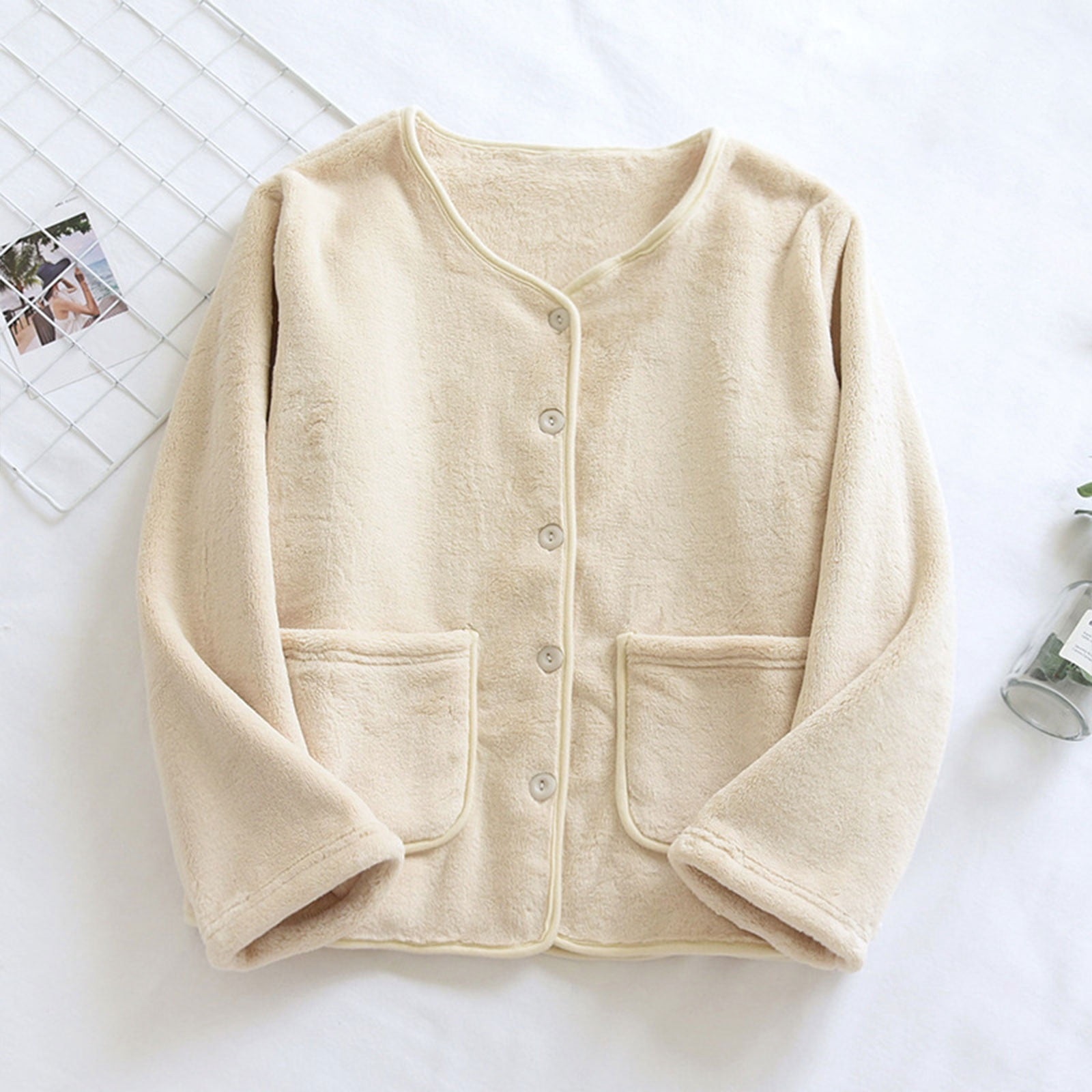 Dxzfnsa Pajama Coats for Women Women's Winter Solid Color Flannel ...