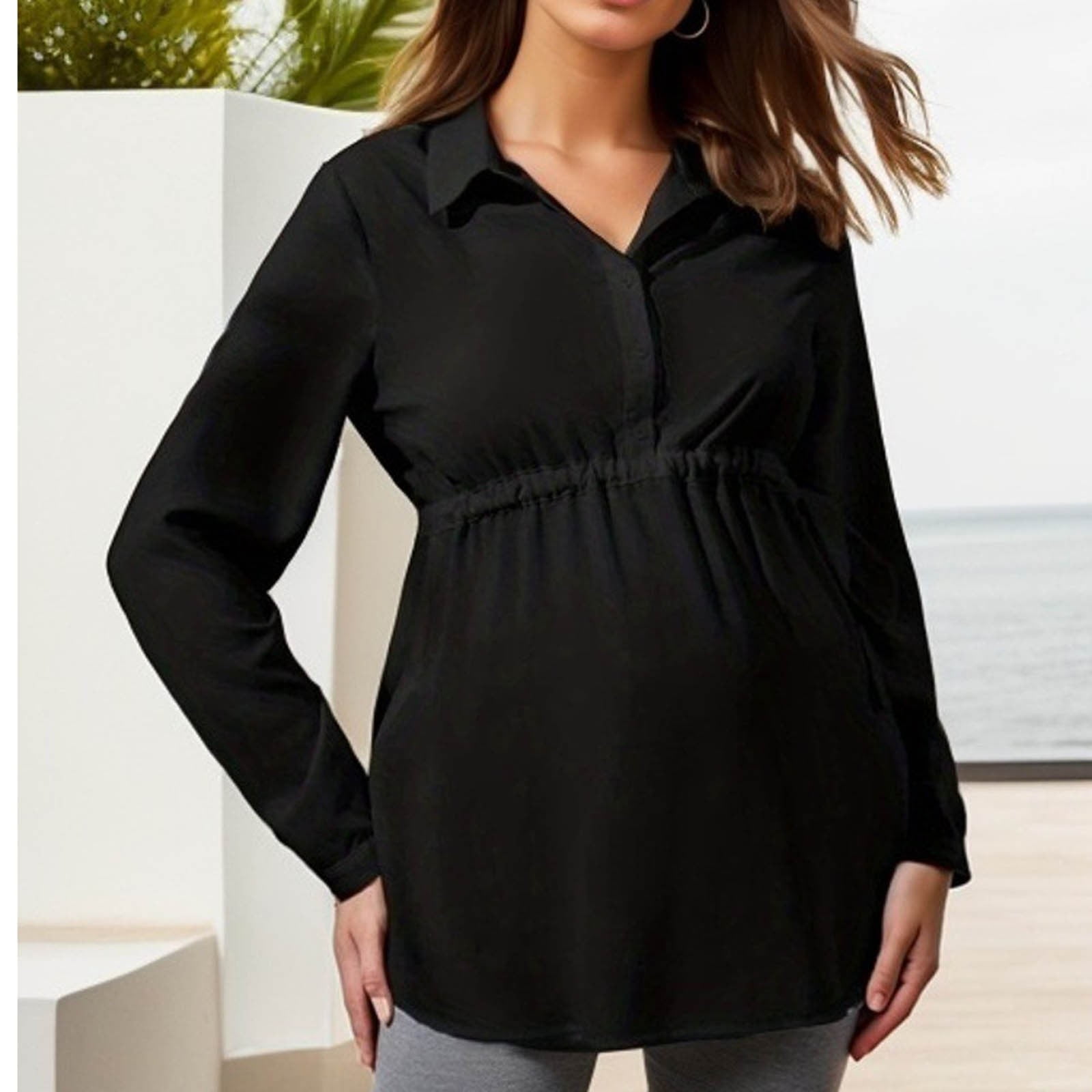 Dxzfnsa Women's Maternity Tops Women Fashion Solid Color Pregnant ...