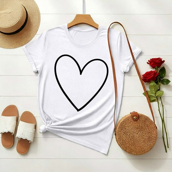 Dxzfnsa Women's Plus Size Tops Valentine's Day Women's Heart Print ...