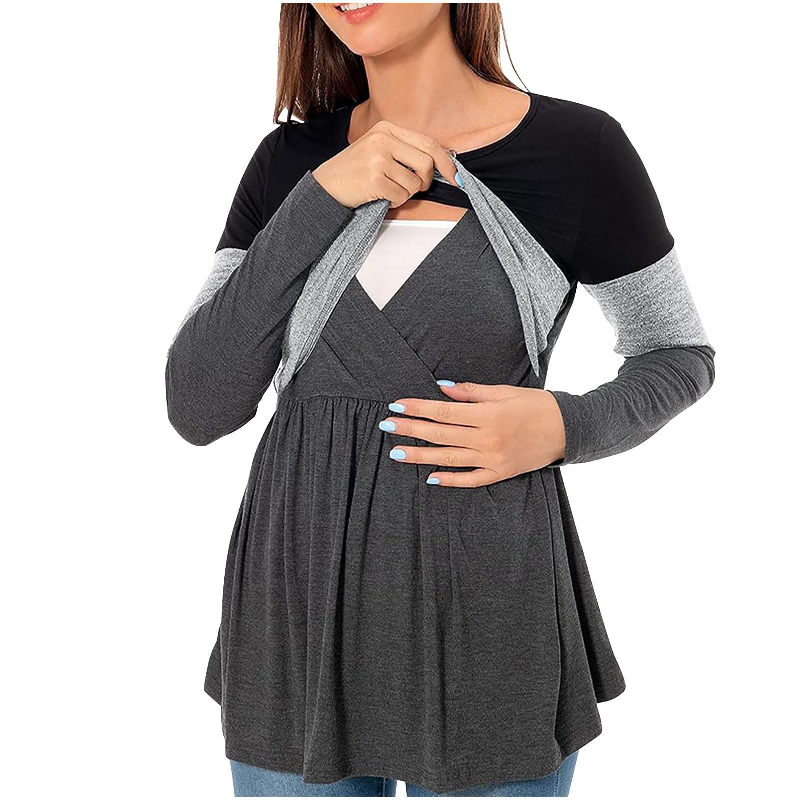 Dxzfnsa Women's Pregnancy Tops Fashion Casual Round Neck Long Sleeve ...