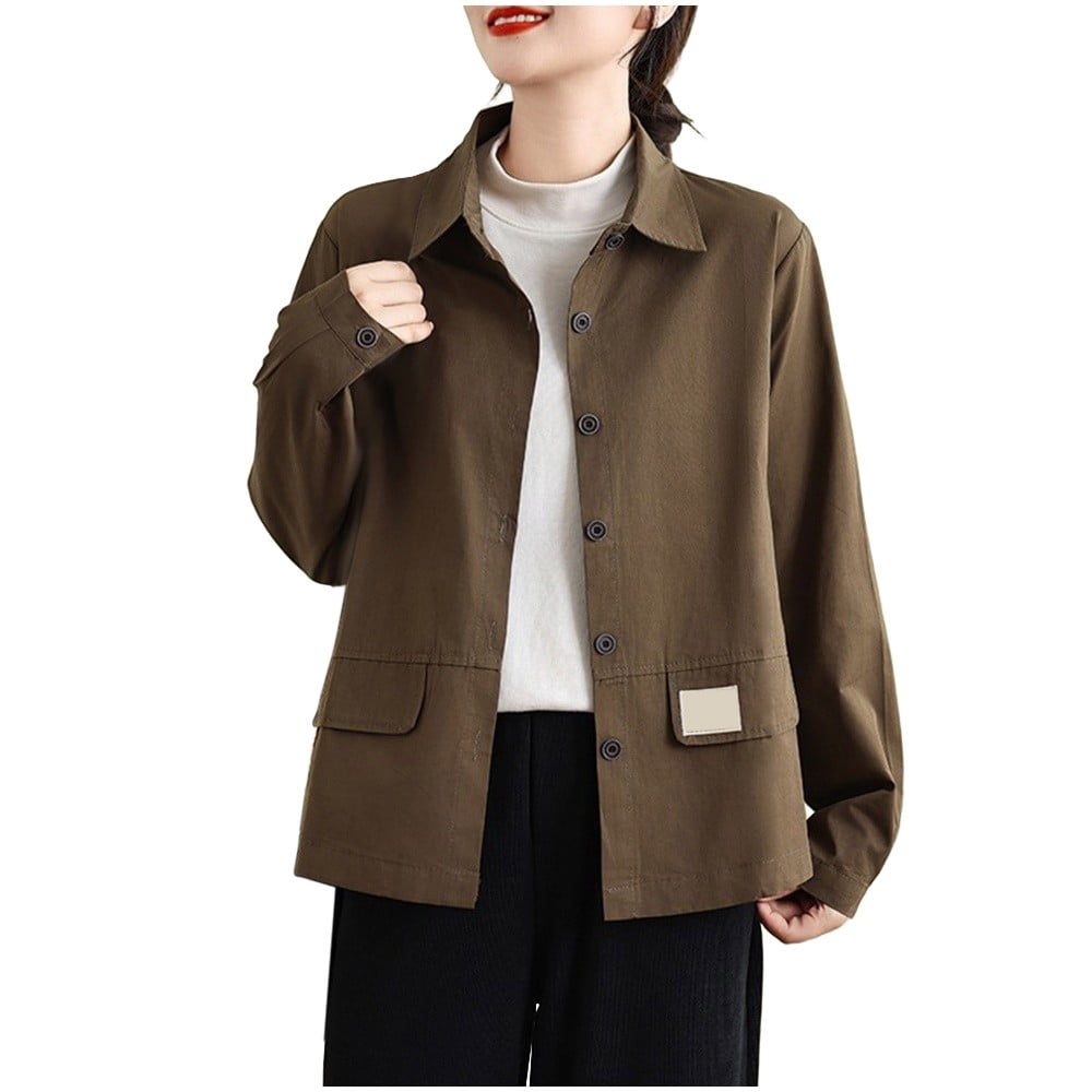 Dxzfnsa Women's Short Jacket Long Sleeved Shirt Cardigan Workwear ...