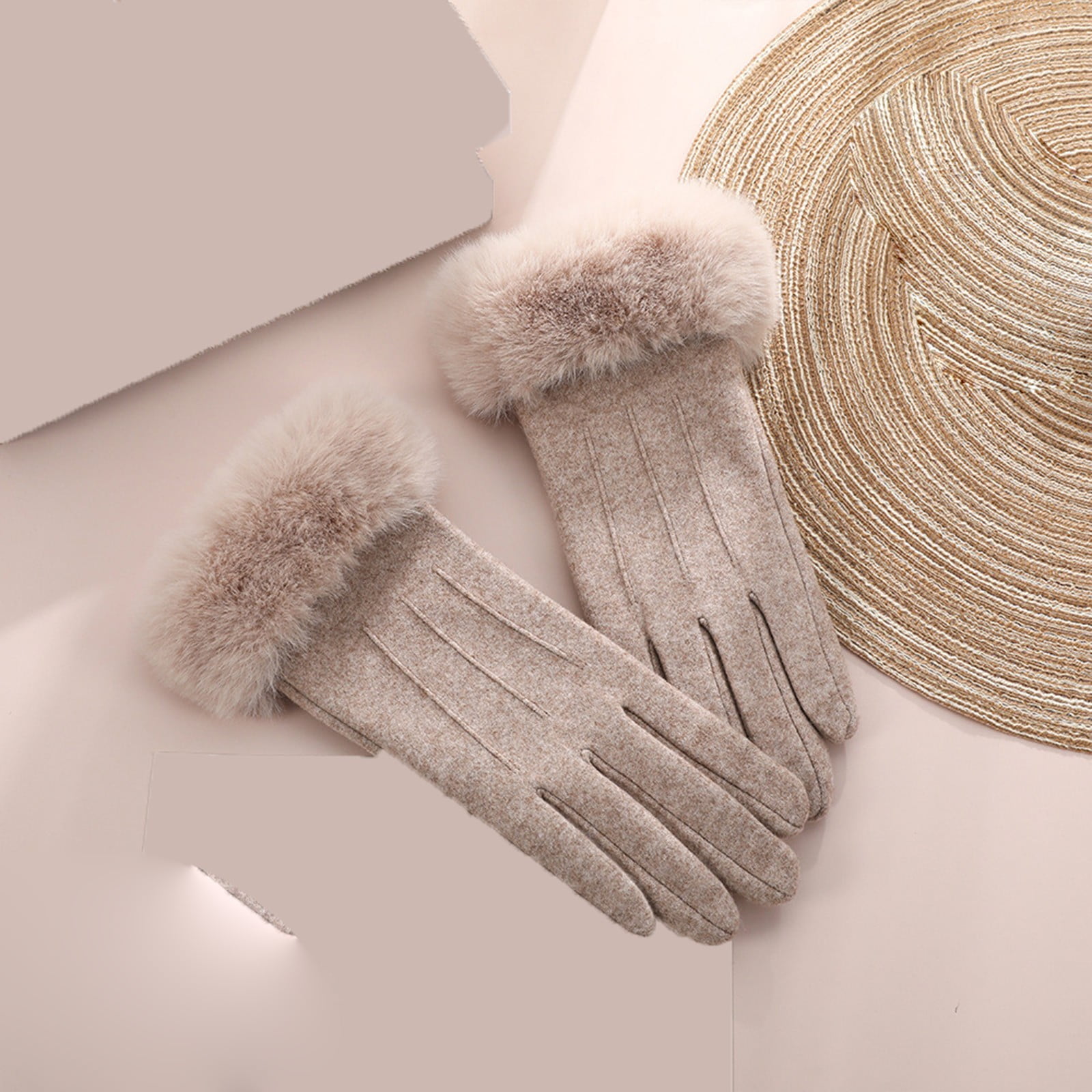Dxzfnsa Women's Winter Warm Deerskin Suede Gloves With Polar Fleece and ...
