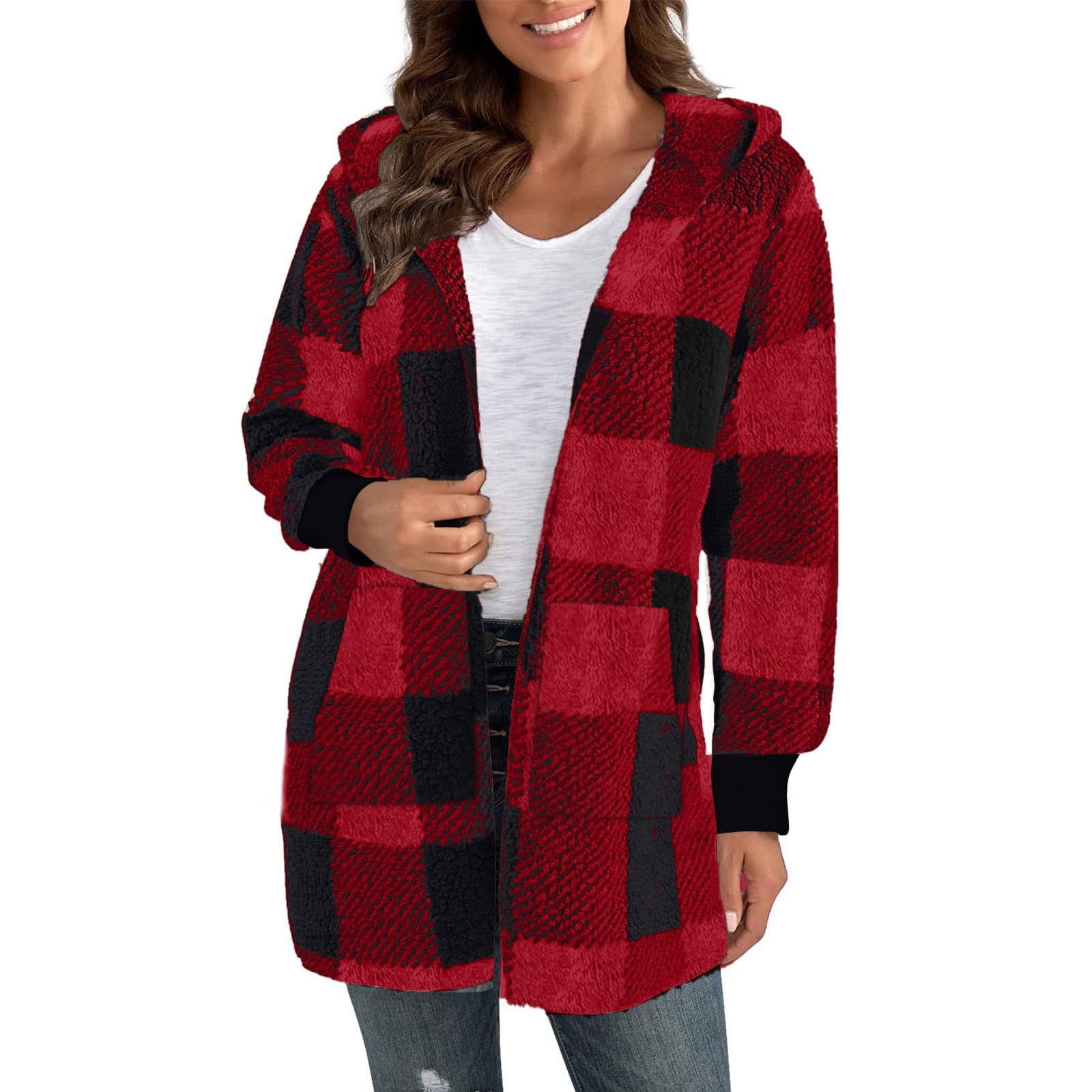 Dxzfnsa Womens Flannel Plaid Shacket Jacket Button Down Tartan Trench ...