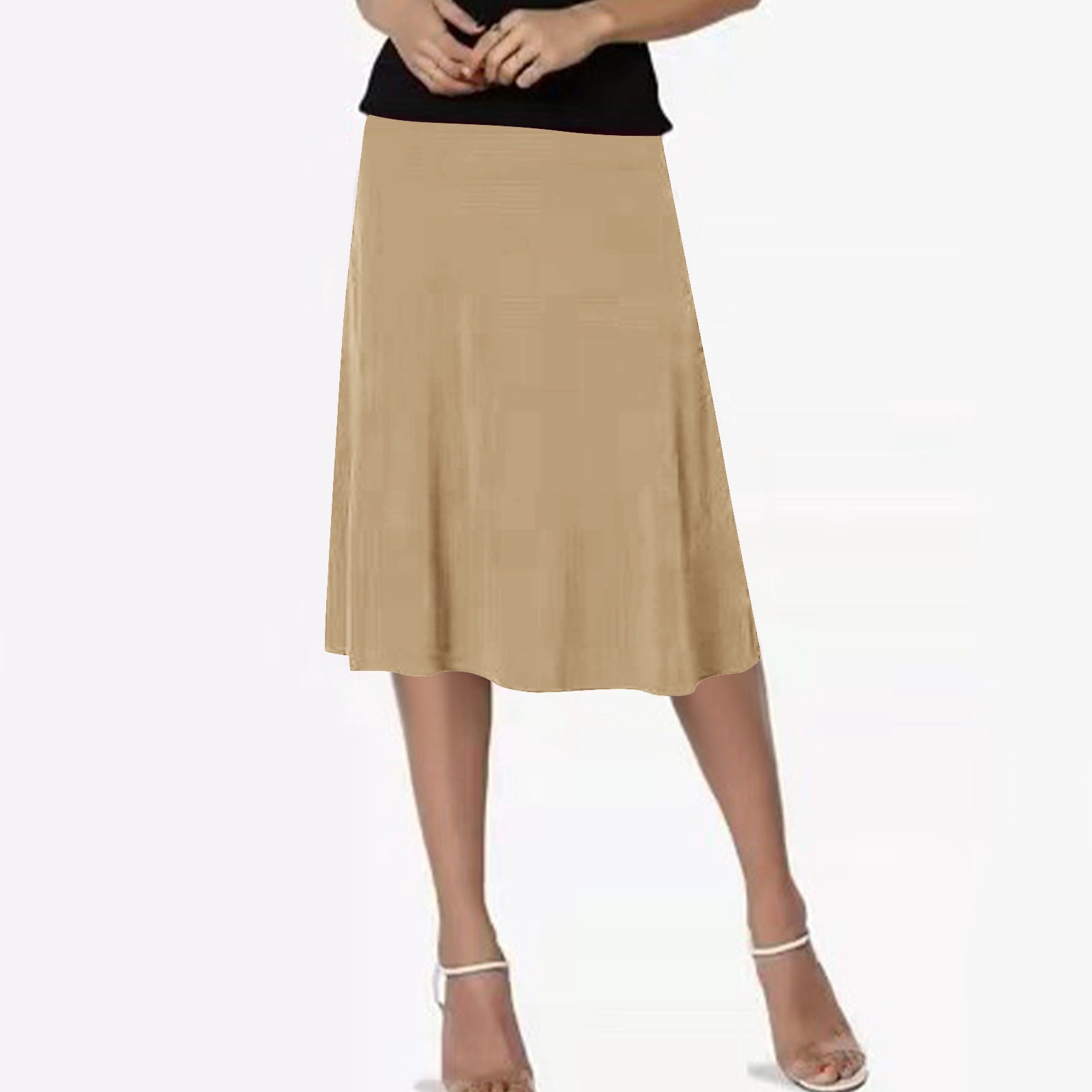 Dxzfnsa Womens Flowing Skirts Women Fashion Casual Solid Color Mid ...
