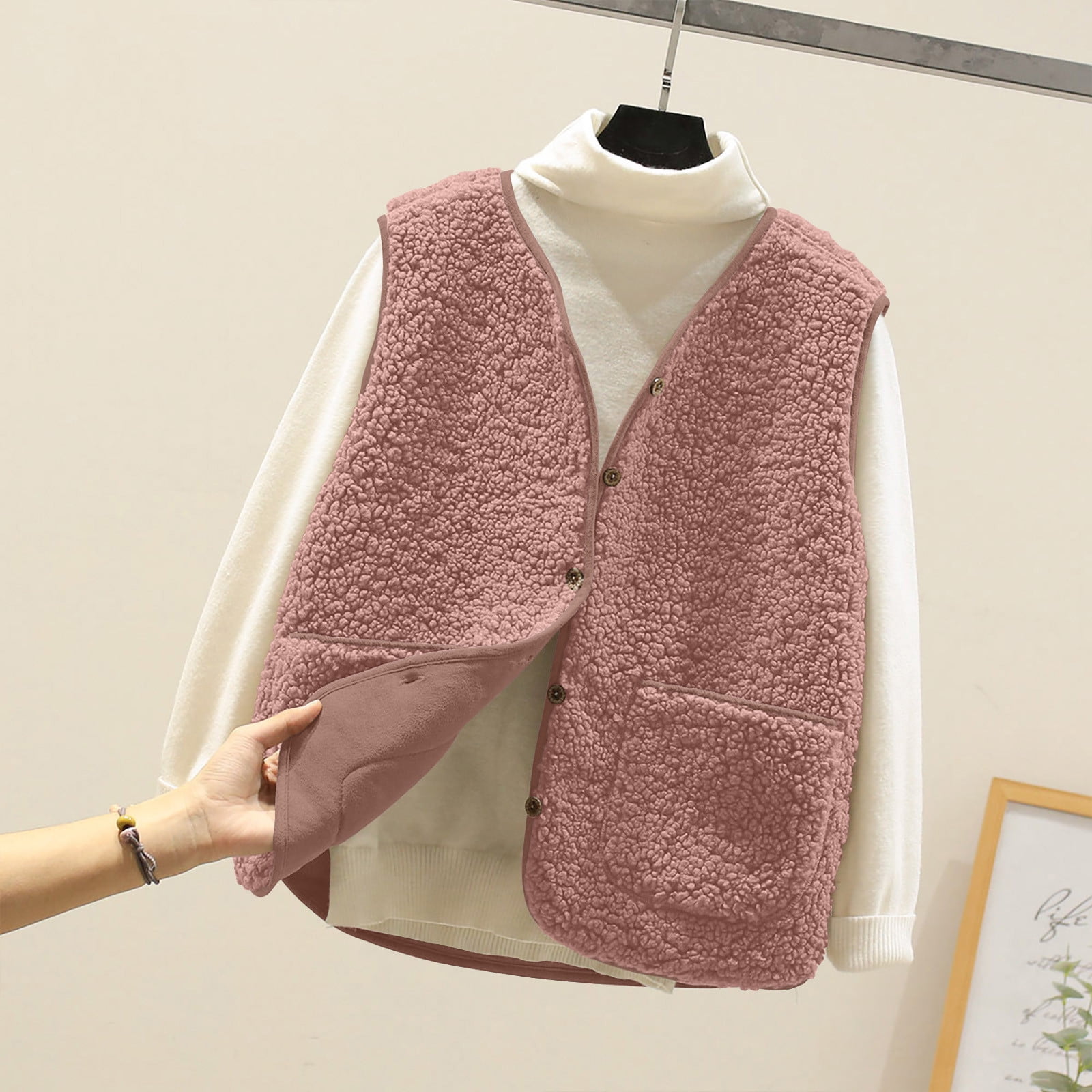 Dxzfnsa Womens Fuzzy Fleece Vests Womens Casual Warm Sleeveless Coats ...