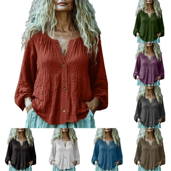 Dxzfnsa Womens Henley Short Sleeve Shirt Fall Top V Neck Fashion Dreesy ...