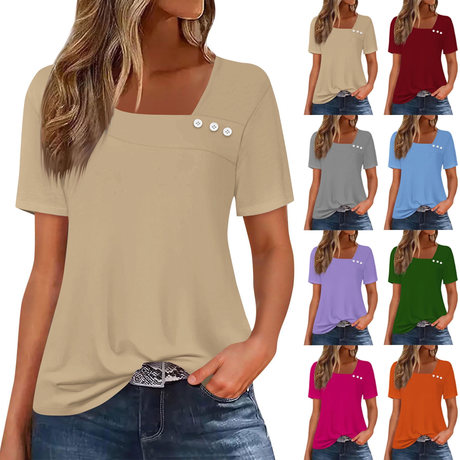 Dxzfnsa Womens Summer Short Sleeve Tops V Neck Lightweight Pullover ...