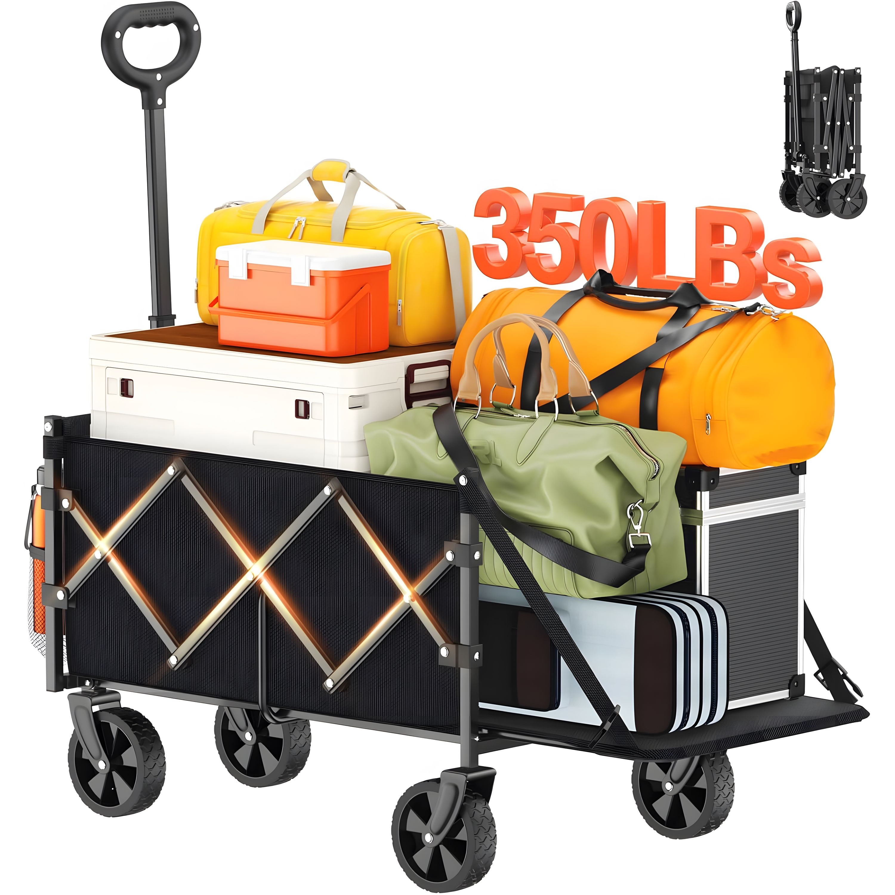 DyEtee Foldable Wagon with Extended Tailgate: Collapsible Large ...