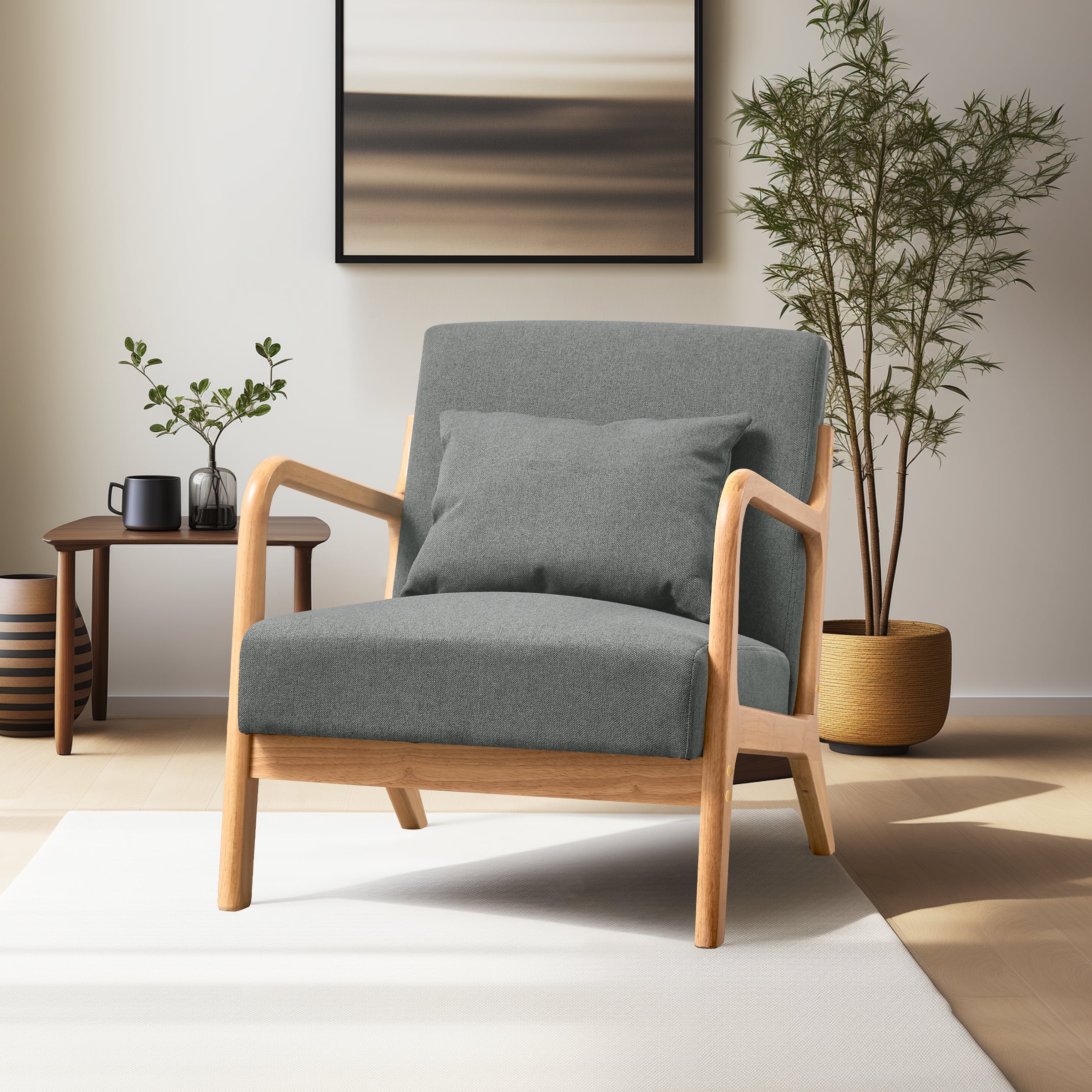 DyFun Accent Chairs Modern Armchair Linen Fabric Comfy Reading Lounge ...