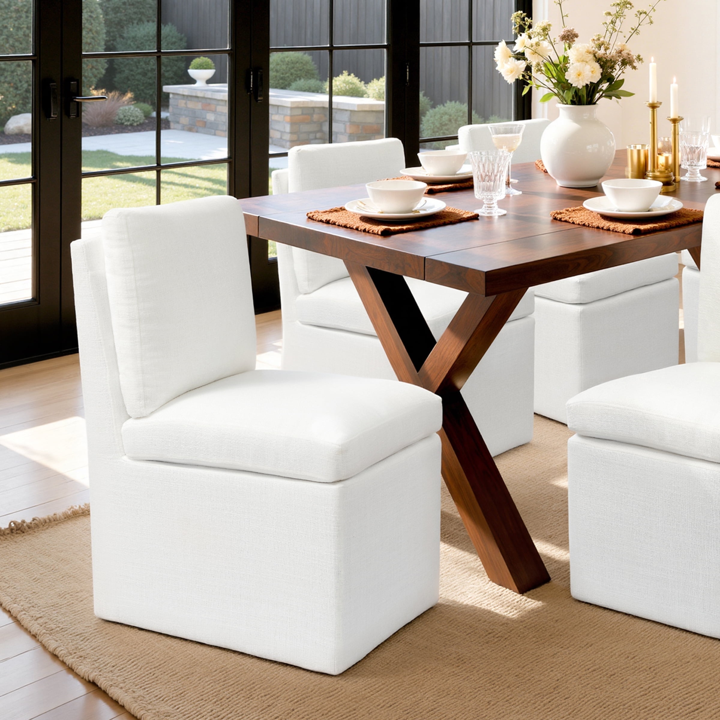 DyFun Modern Linen Dining Chairs with Hidden Wheels, Upholstered ...