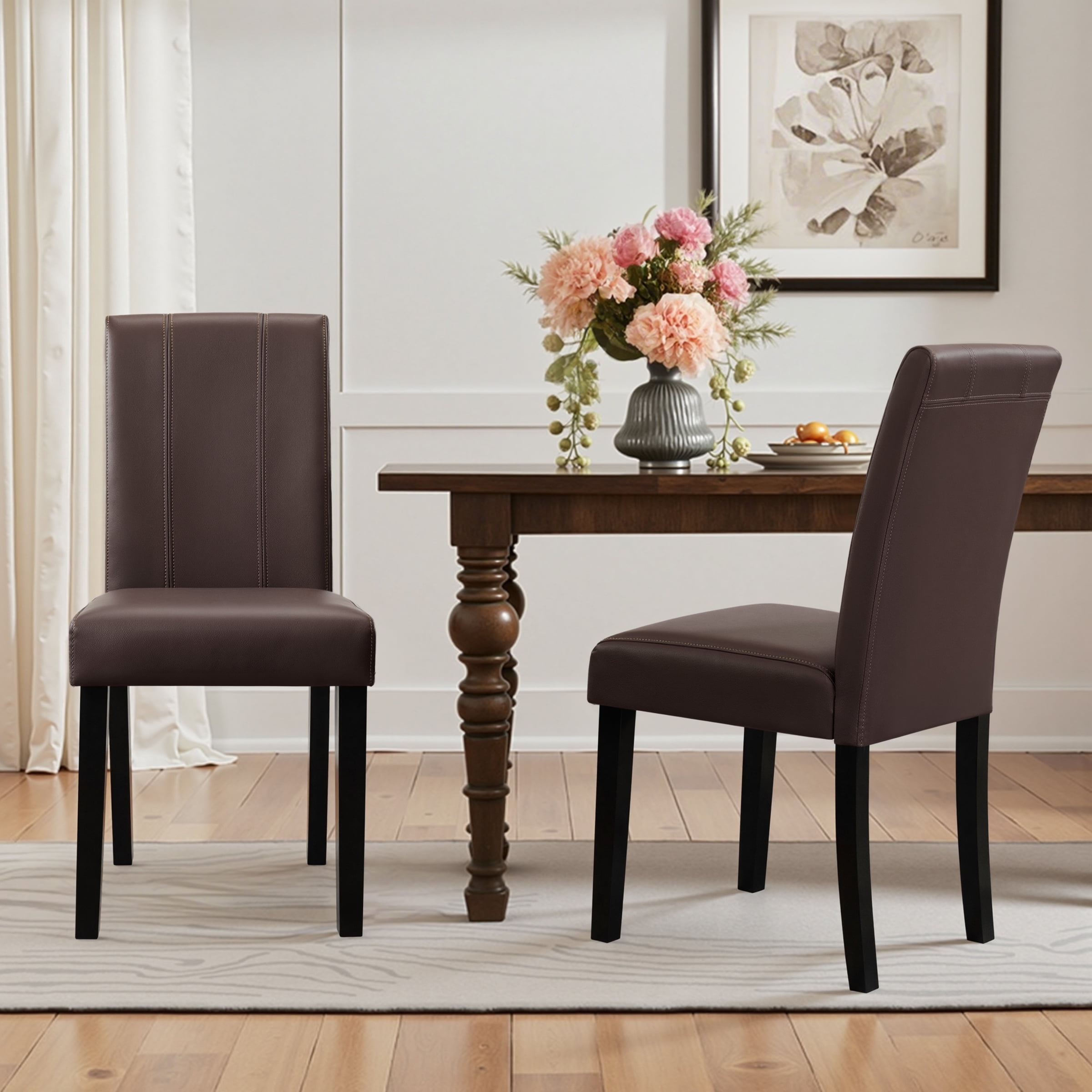 DyFun Upholstered Dining Chair, Faux Leather Parsons Side Chairs with ...