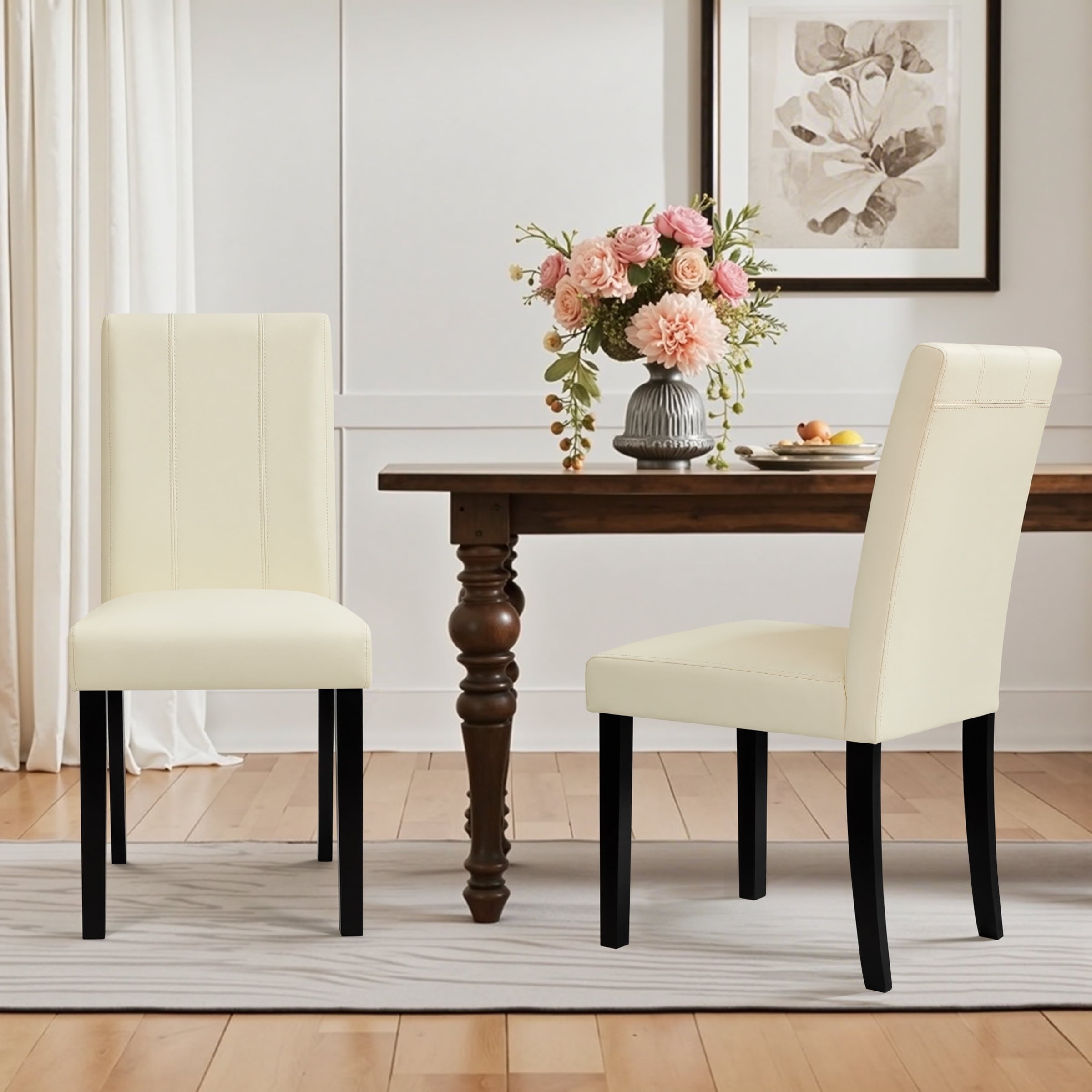 DyFun Upholstered Dining Chairs Set of 4, Faux Leather Parsons Chairs ...