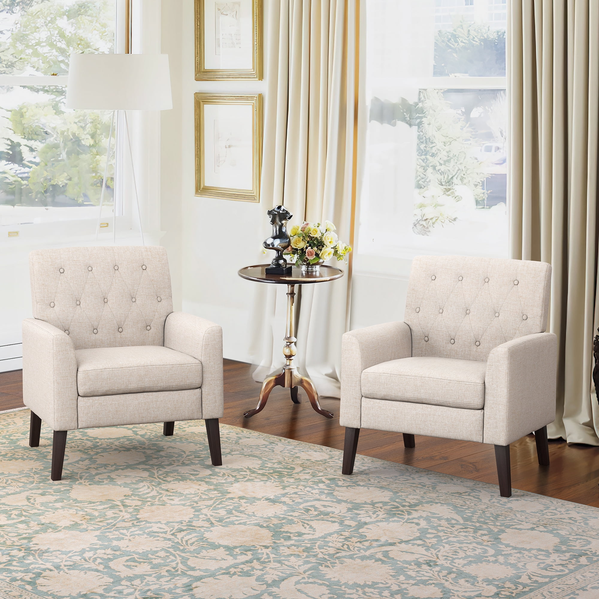 Dycanpo 18.5"H Linen Accent Chairs Armchairs Set of 2, Upholstered for ...