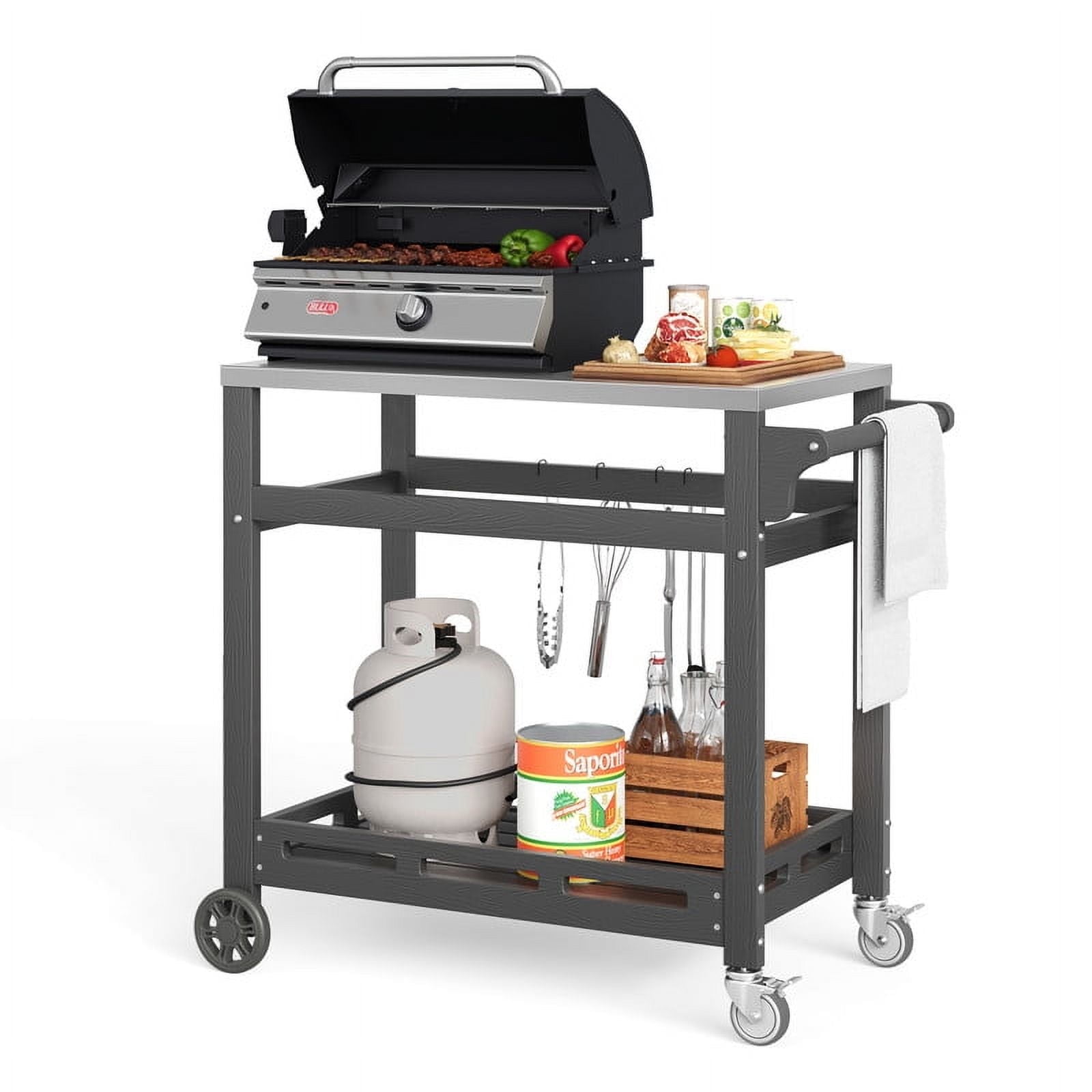 Dycanpo 2-Tiers Outdoor Grill Cart Table, Stainless Steel & Movable,34. ...