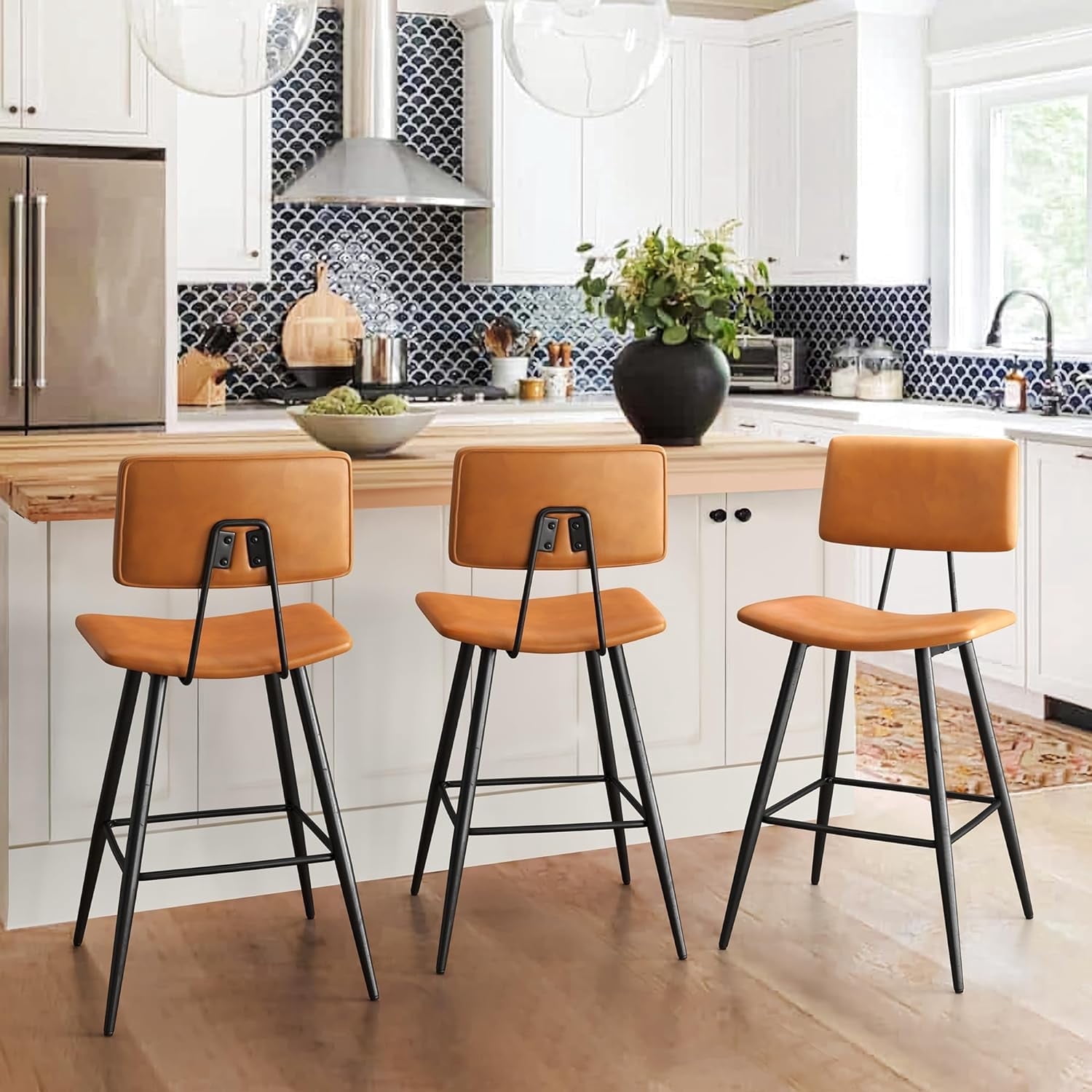 Dycanpo 24.5" Counter Height Bar Stools Set of 3, Faux Leather ...