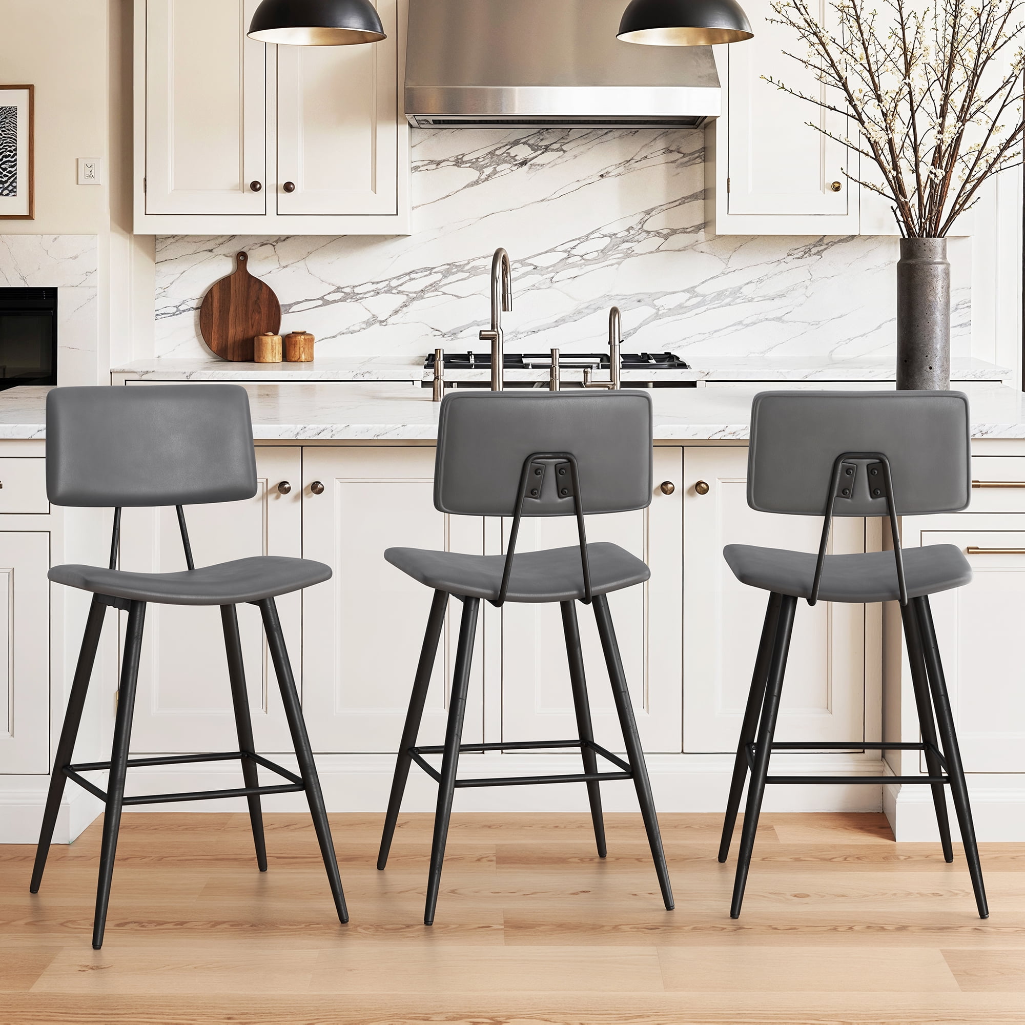 Dycanpo 24.5" Counter Height Bar Stools Set of 3, Faux Leather ...