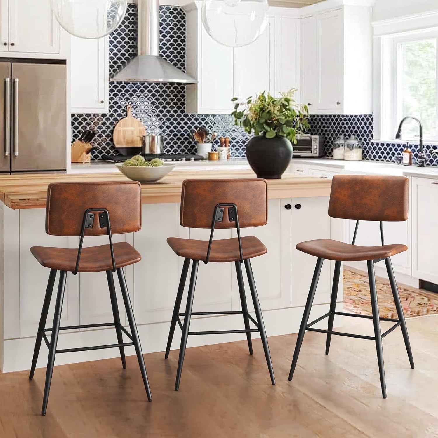 Dycanpo 24.5" Counter Height Bar Stools Set of 3, Faux Leather ...
