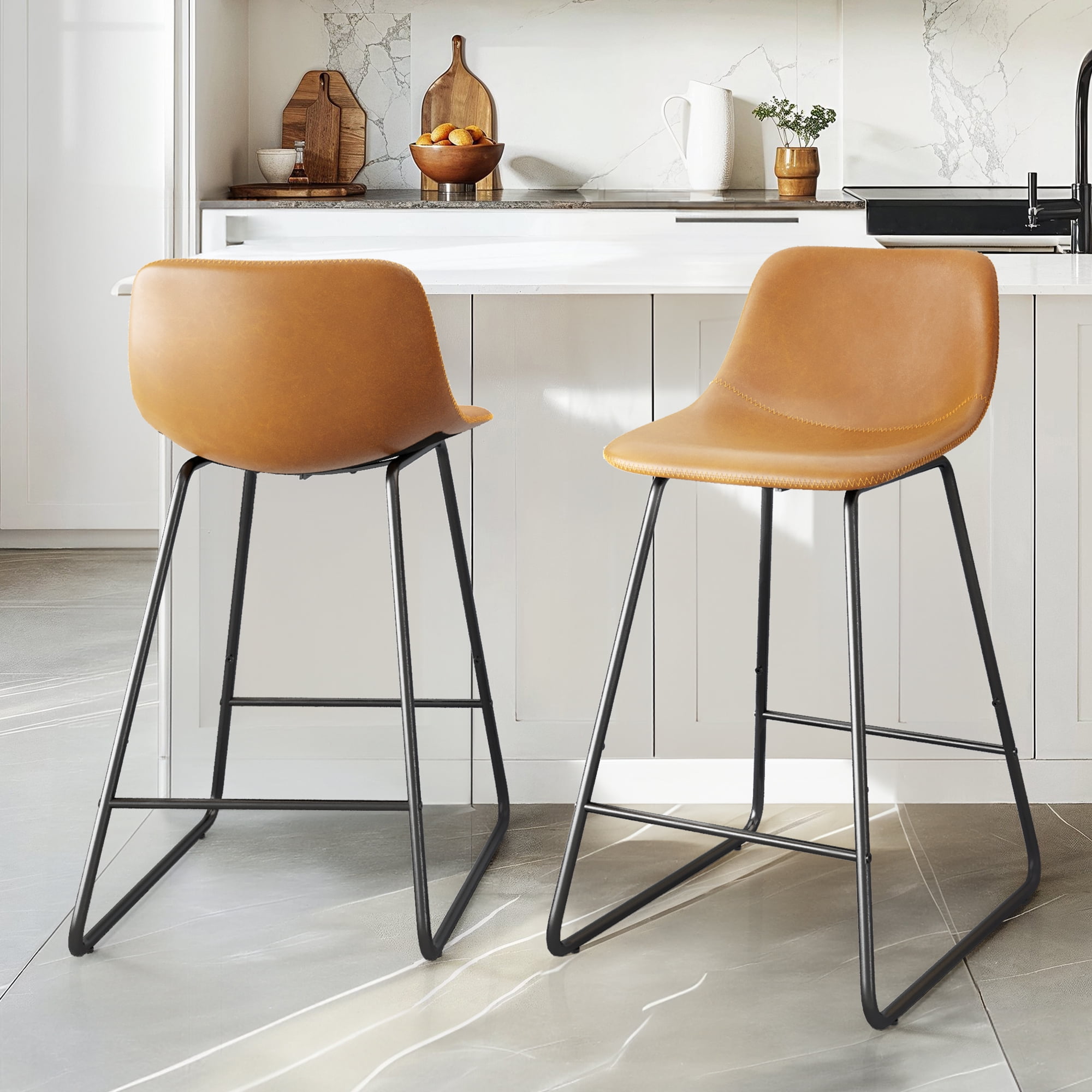 Dycanpo 24" Bar Stools Set of 2 with Back, Faux Leather for Home ...