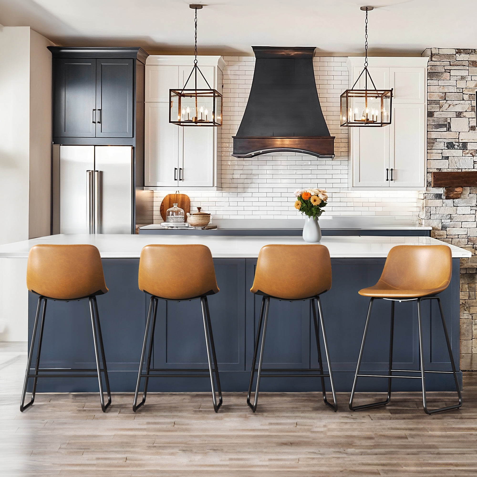 Dycanpo 24" Bar Stools Set of 4 with Back, Faux Leather for Home ...