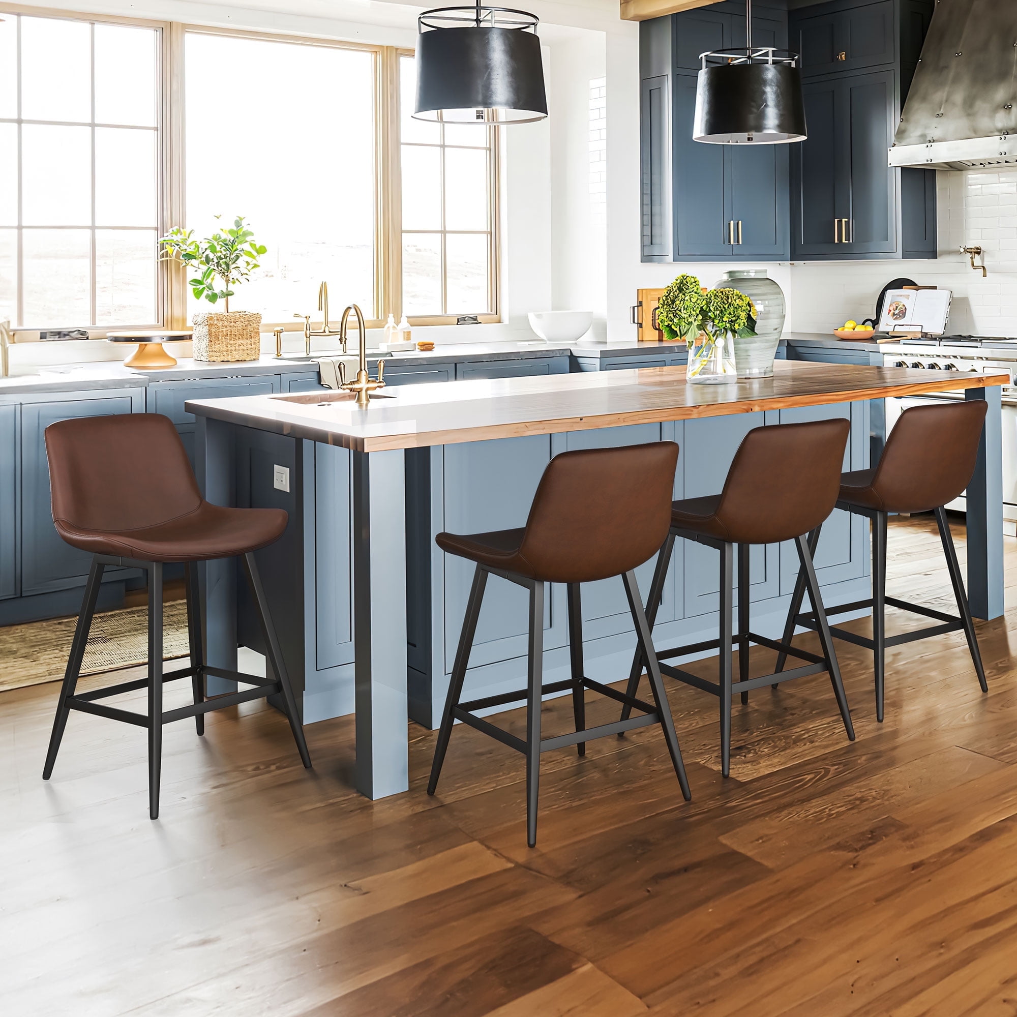 Dycanpo 24” Counter Height Bar Stools Set of 4, Modern Faux Leather ...