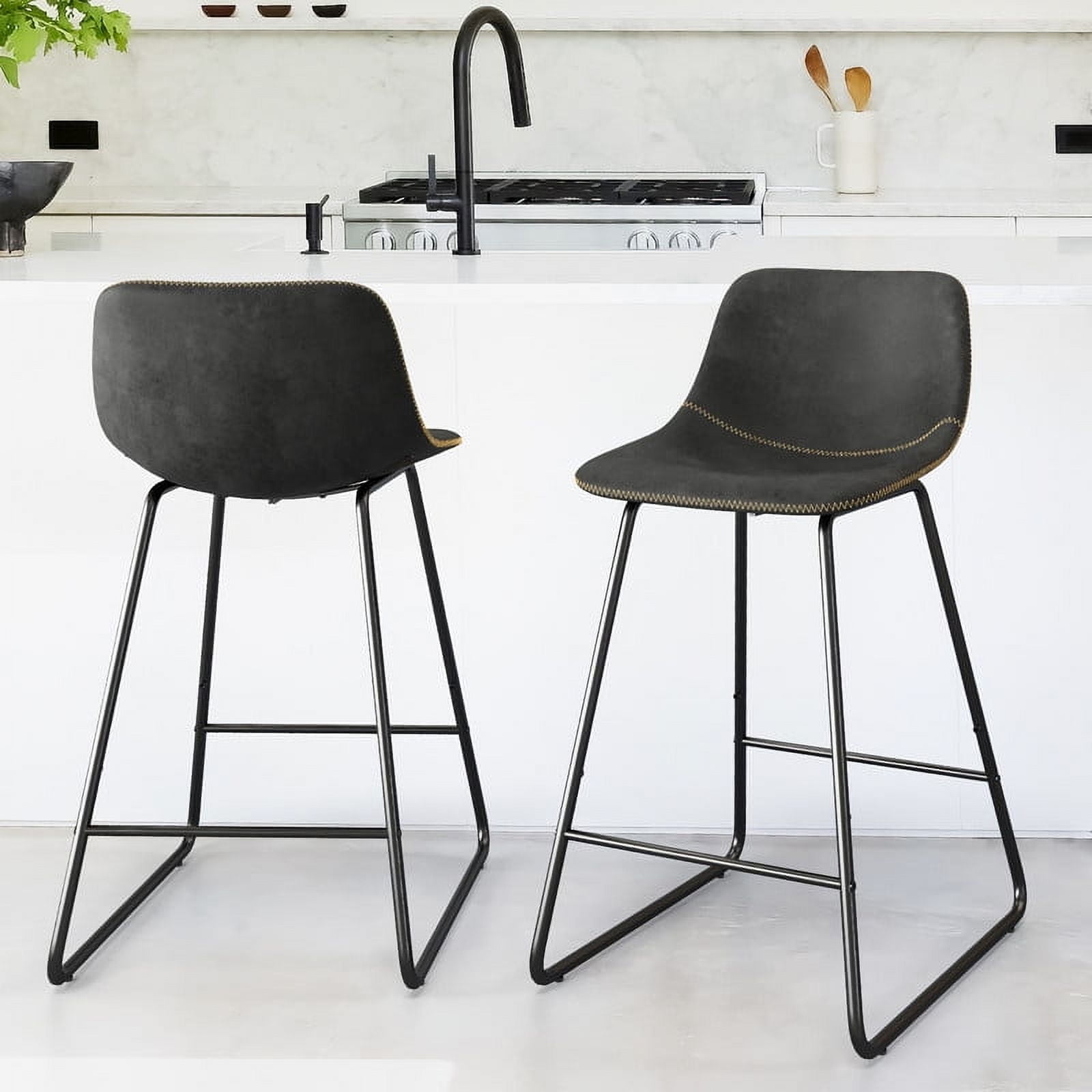 Dycanpo 24'' Counter Stools Set of 2 with Back Faux Leather for Home ...