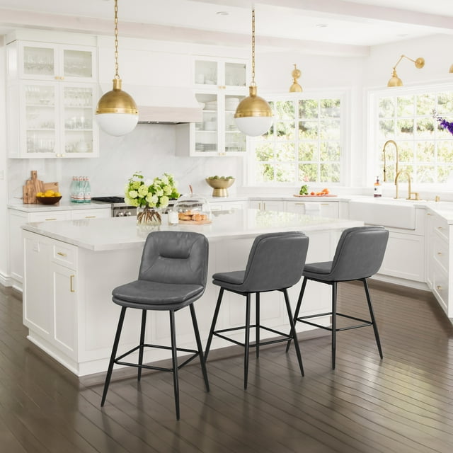 Dycanpo 24”H Bar Stools Set of 3, Double-Layer Upholstered, for Home ...